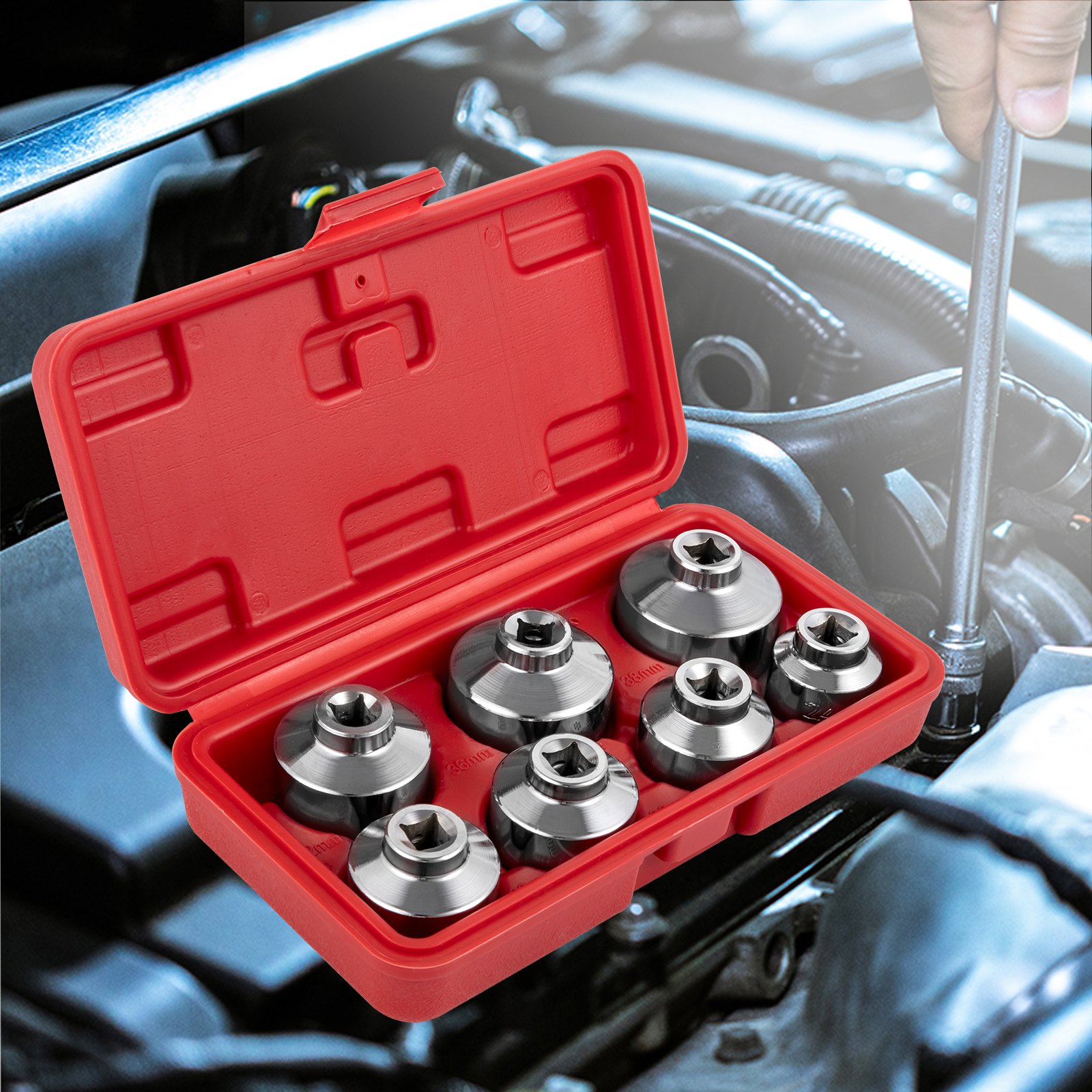 VEVOR Oil Filter Socket Set, 7 Pcs Oil Filter Wrench Set, Sturdy Steel ...