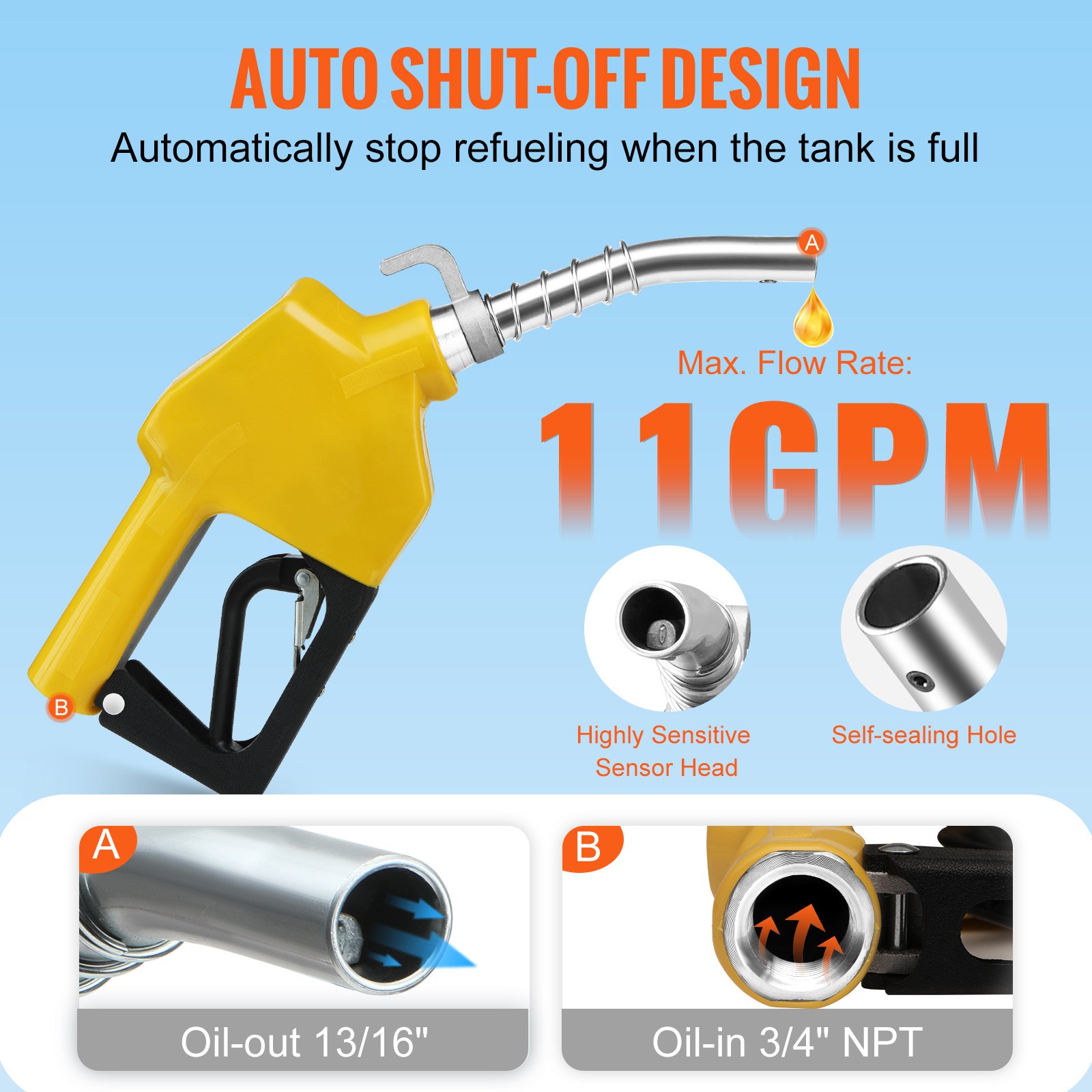VEVOR Automatic Fuel Nozzle Shut Off Fuel Refilling 3/4" NPT 13/16 ...