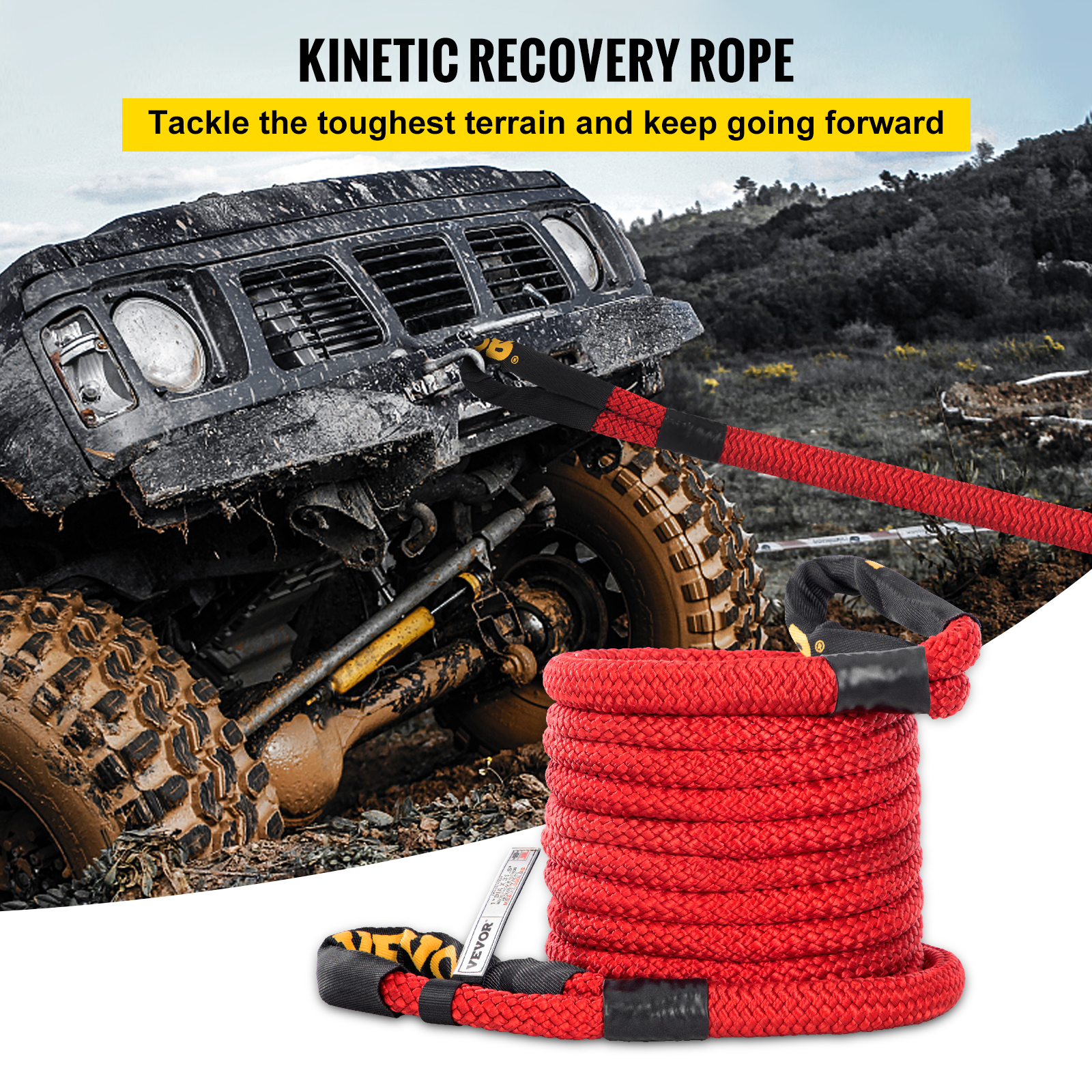VEVOR Kinetic Energy Recovery Rope Tow Rope 1"x31.5' 33500 LBS w/ Carry ...