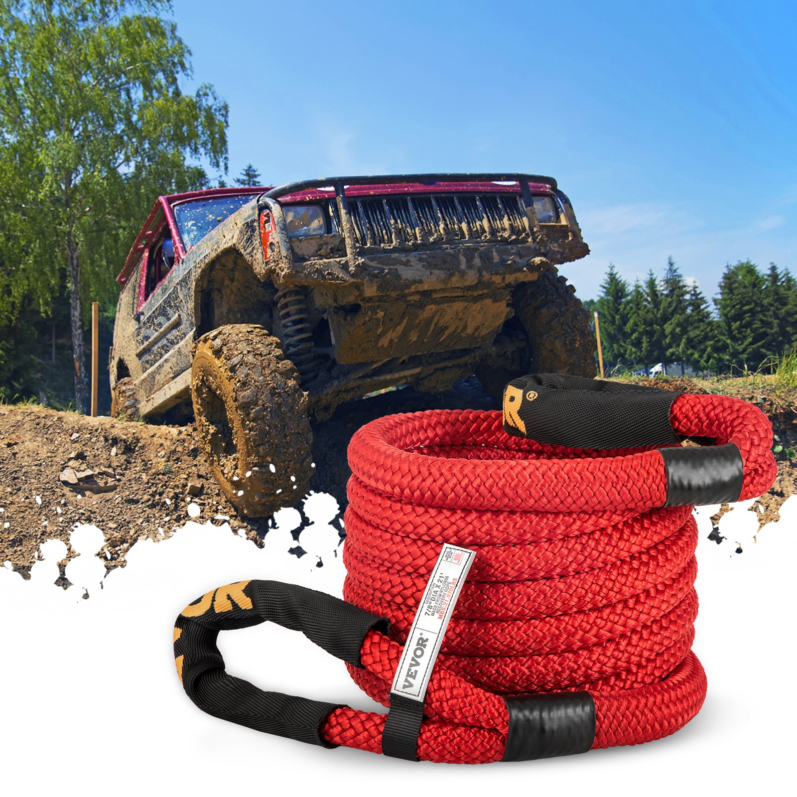 VEVOR 7/8" x 21' Kinetic Recovery Rope, 21,970 lbs, Heavy Duty Nylon ...