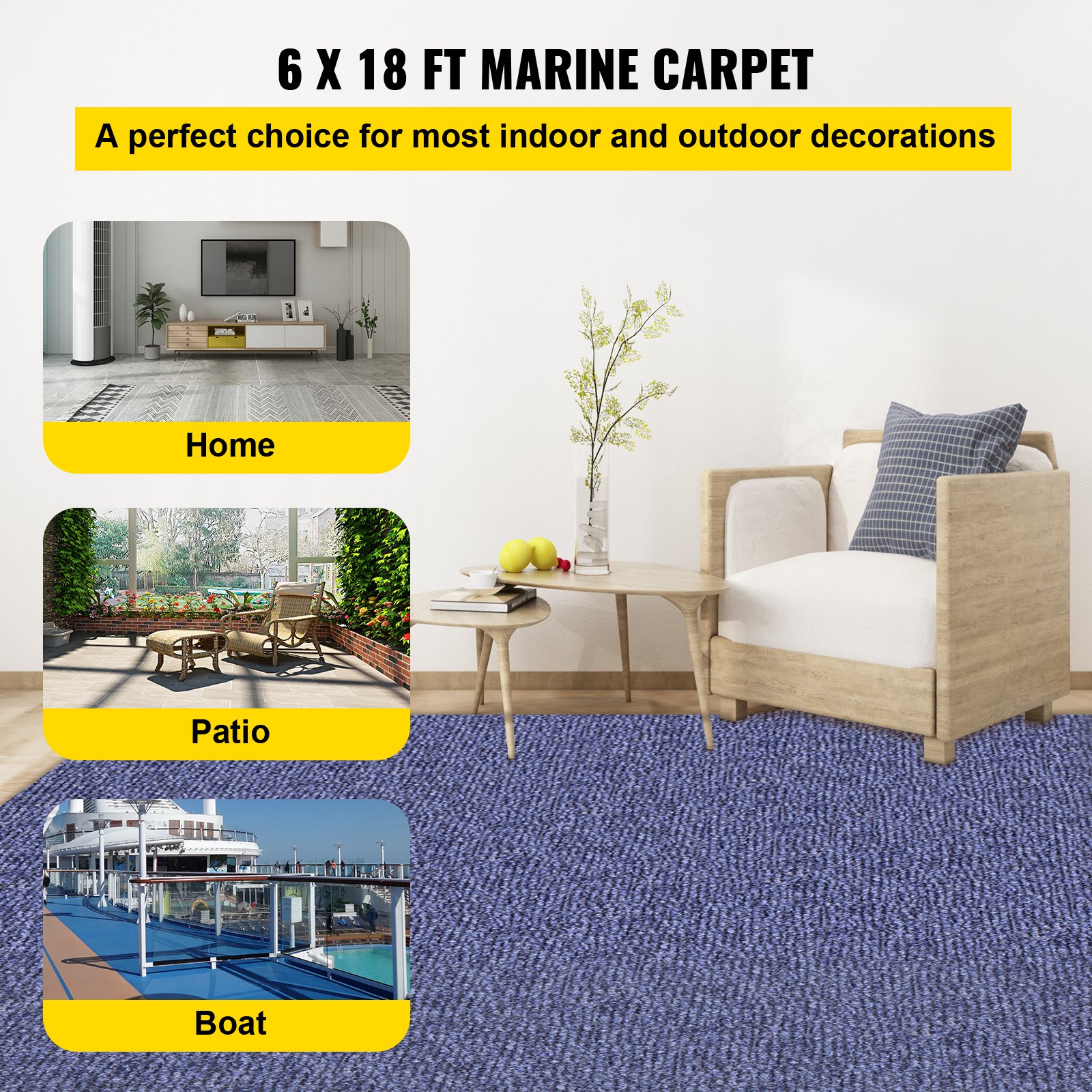 VEVOR Deep Blue Marine Carpet 6 ft x 18 ft Marine Carpeting Marine ...
