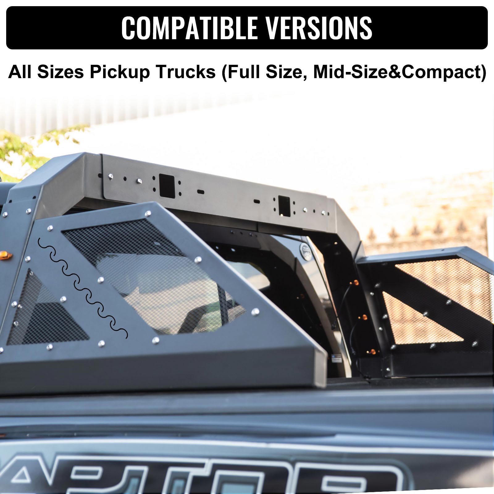 VEVOR Truck Roll Bar Chase Rack Adjustable with 6 Amber Auxiliary Side ...