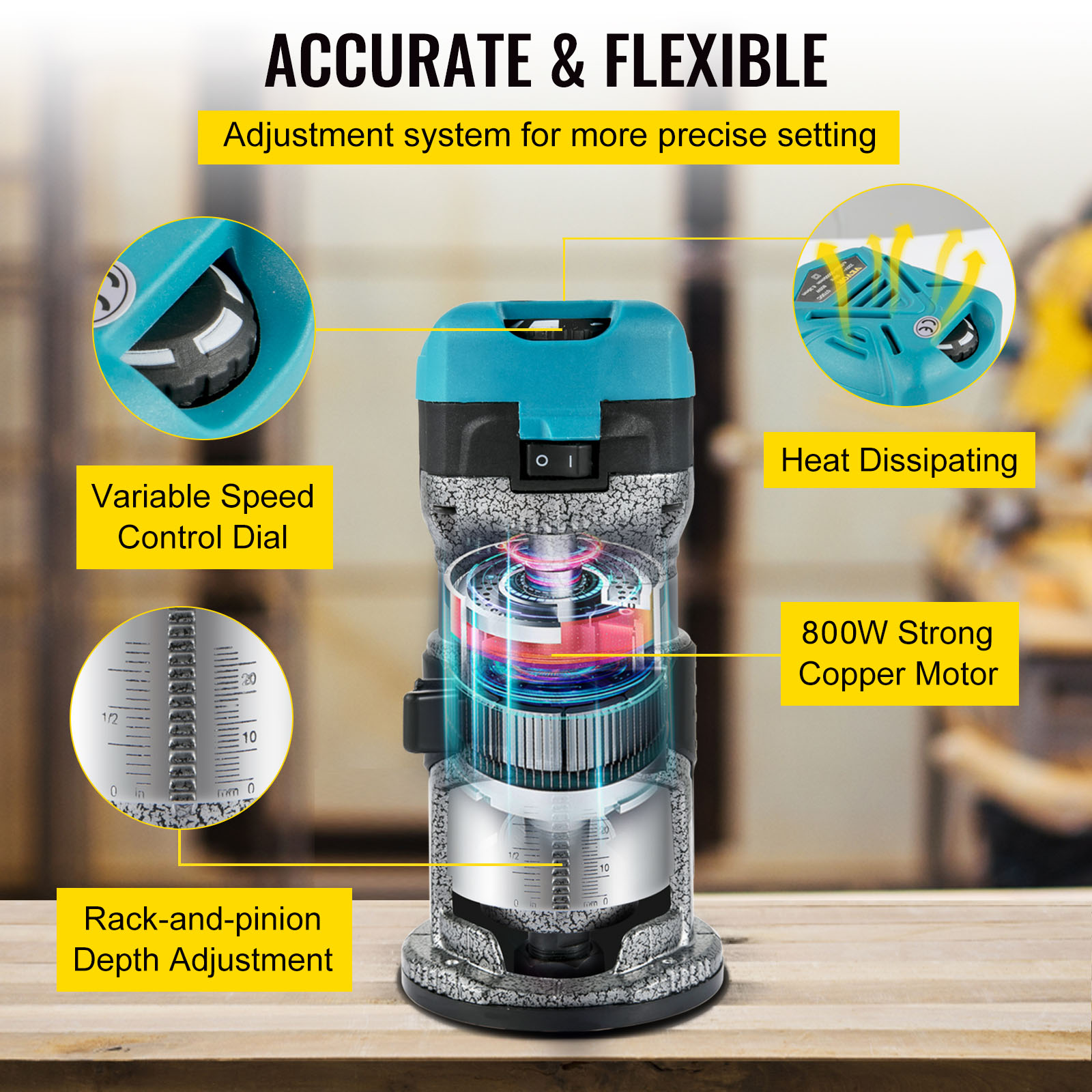 VEVOR Vevor Electric Hand Trimmer Palm Router With Three Collets And ...