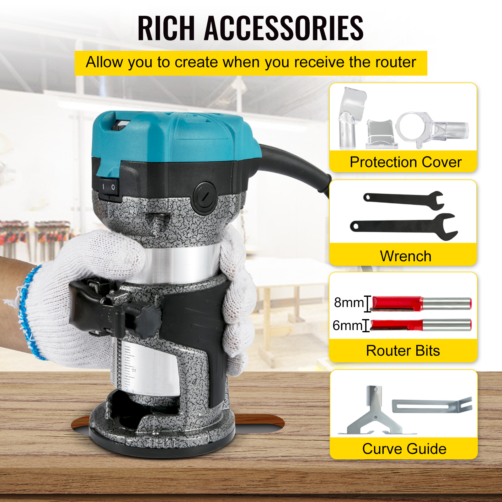 VEVOR Vevor Electric Hand Trimmer Palm Router With Three Collets And ...