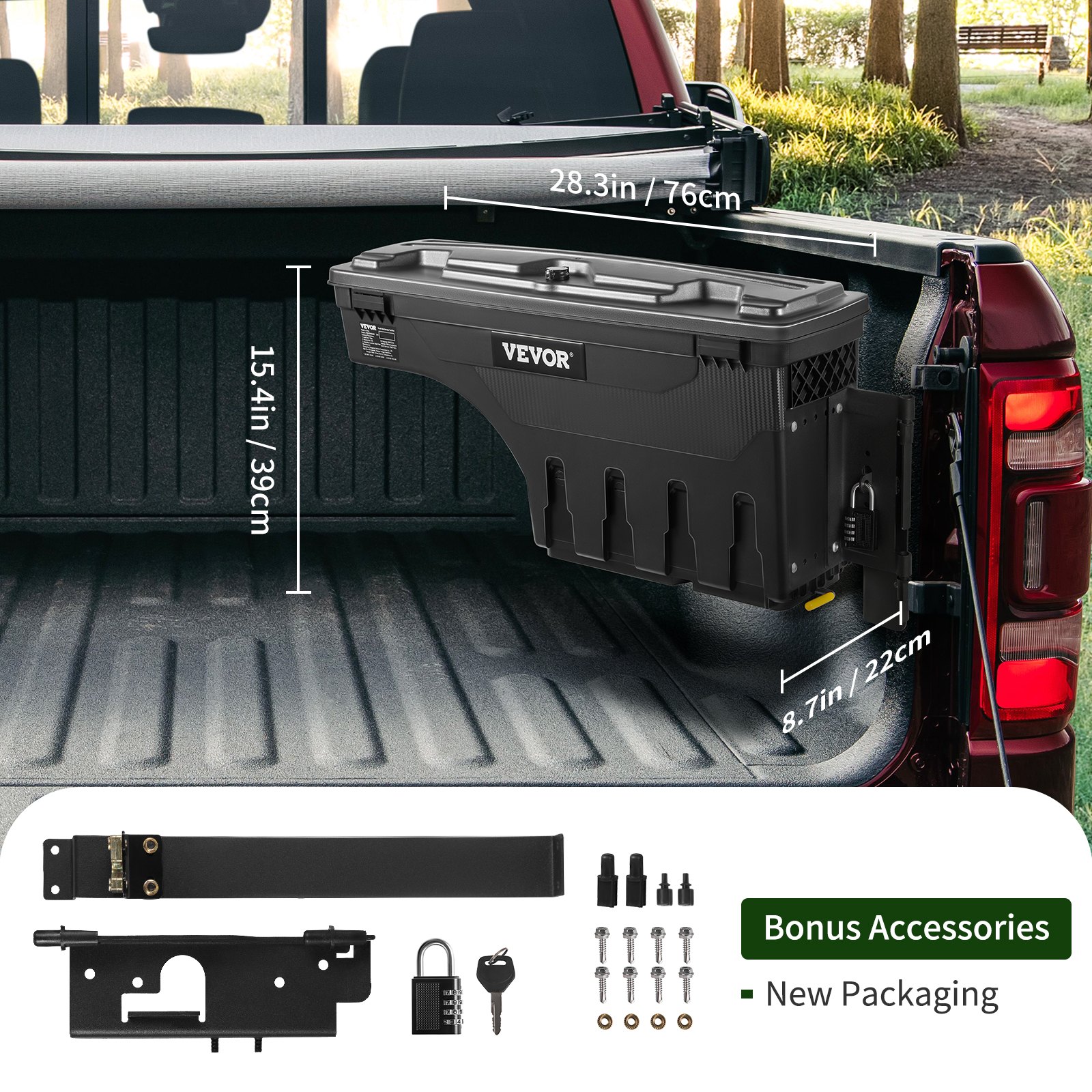 VEVOR Truck Bed Storage Box, Lockable Lid, Waterproof ABS Wheel Well ...