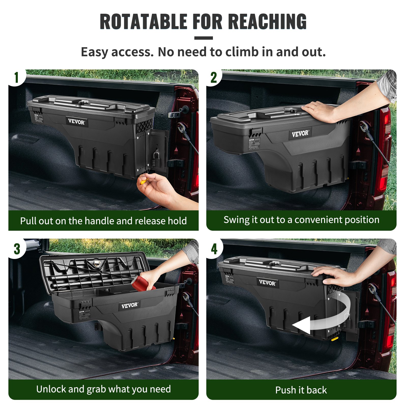 VEVOR Truck Bed Storage Box, Lockable Lid, Waterproof ABS Wheel Well ...