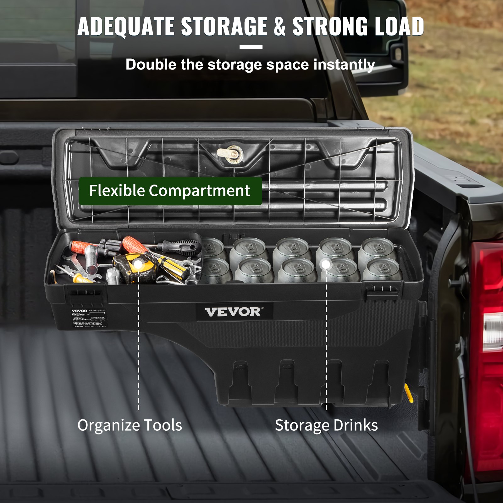 VEVOR Truck Bed Storage Box, Lockable Lid, Waterproof ABS Wheel Well ...