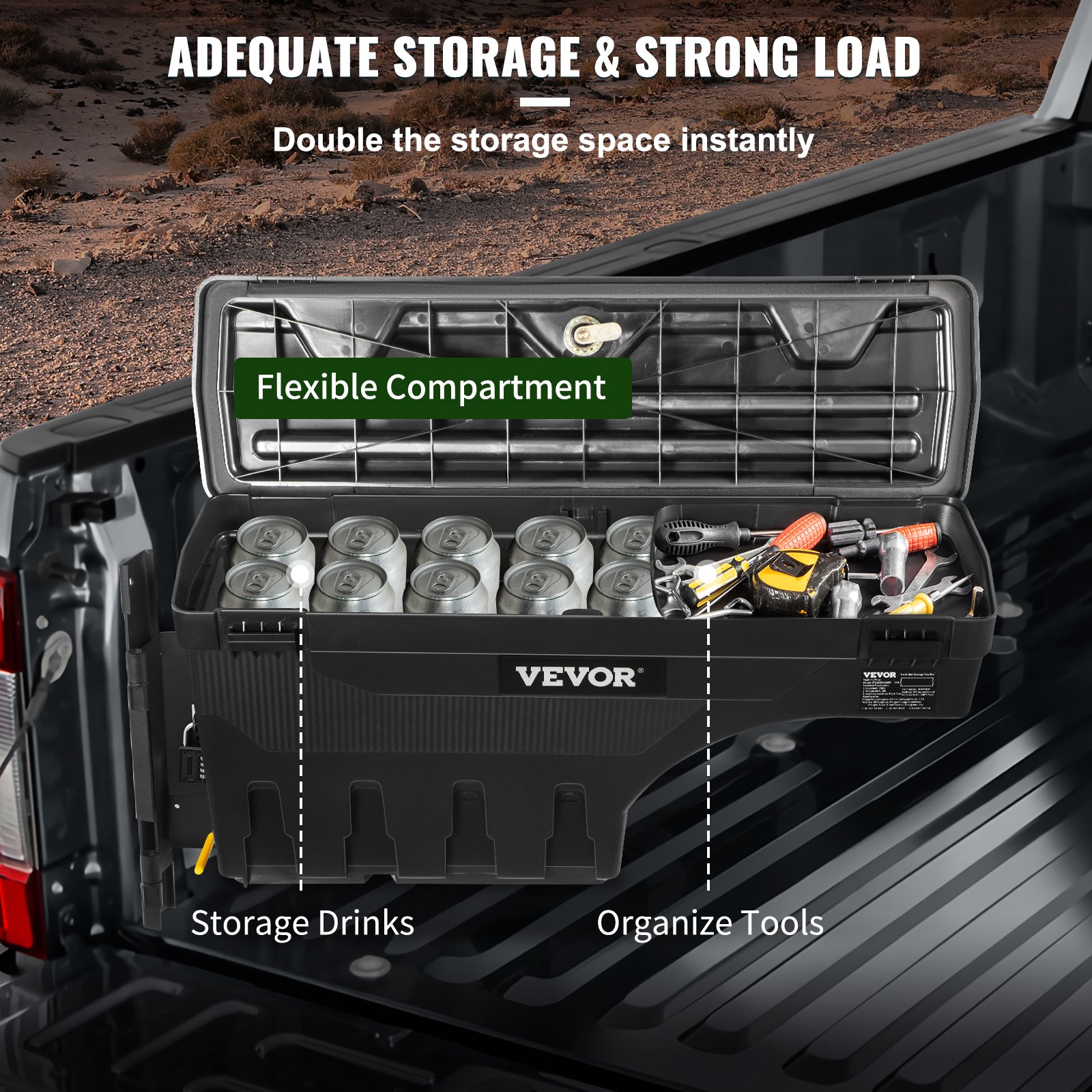 VEVOR Truck Bed Storage Box, Lockable Lid, Waterproof ABS Wheel Well ...