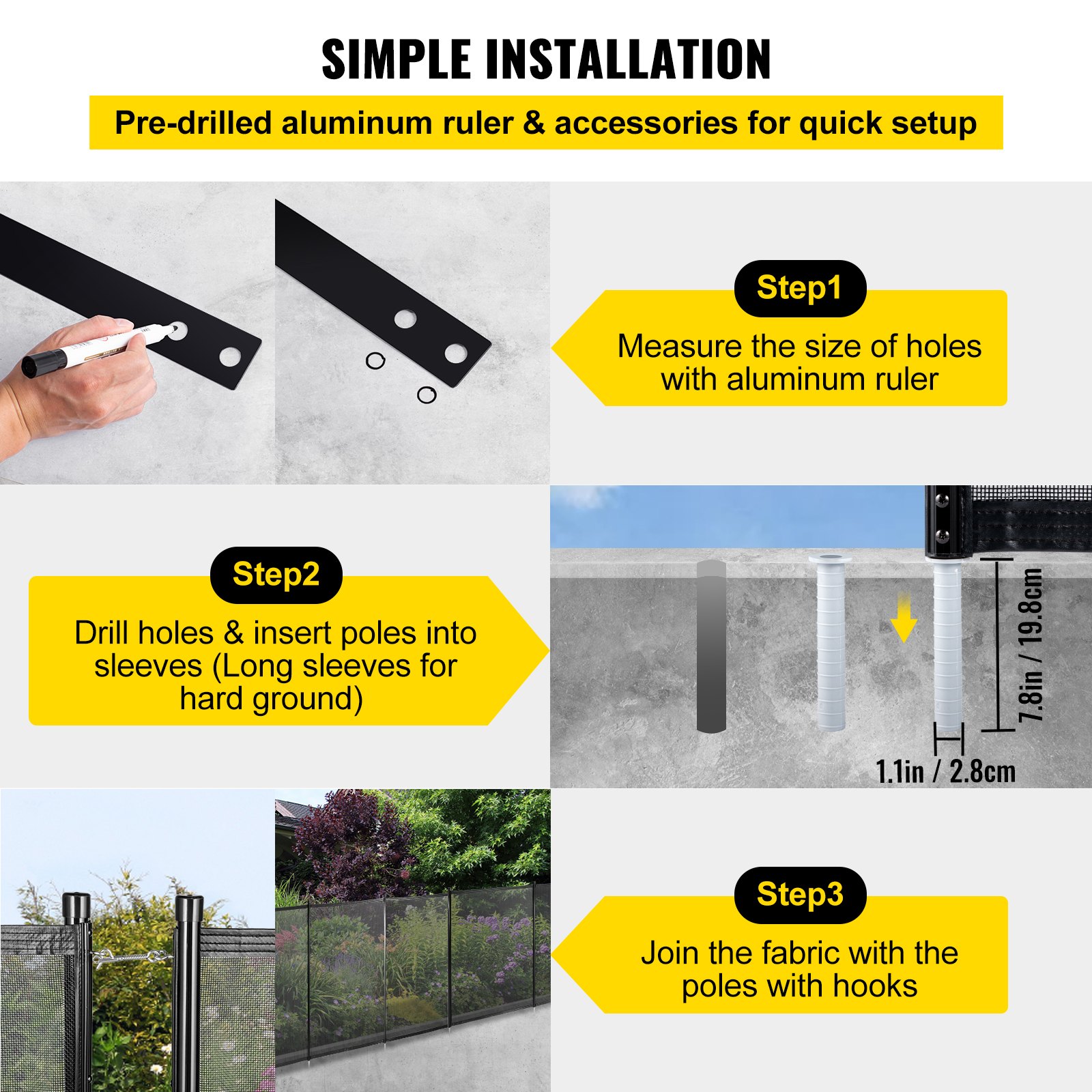 VEVOR Swimming Pool Security Fence Removable Pool Fence 4 x 72 ft for ...