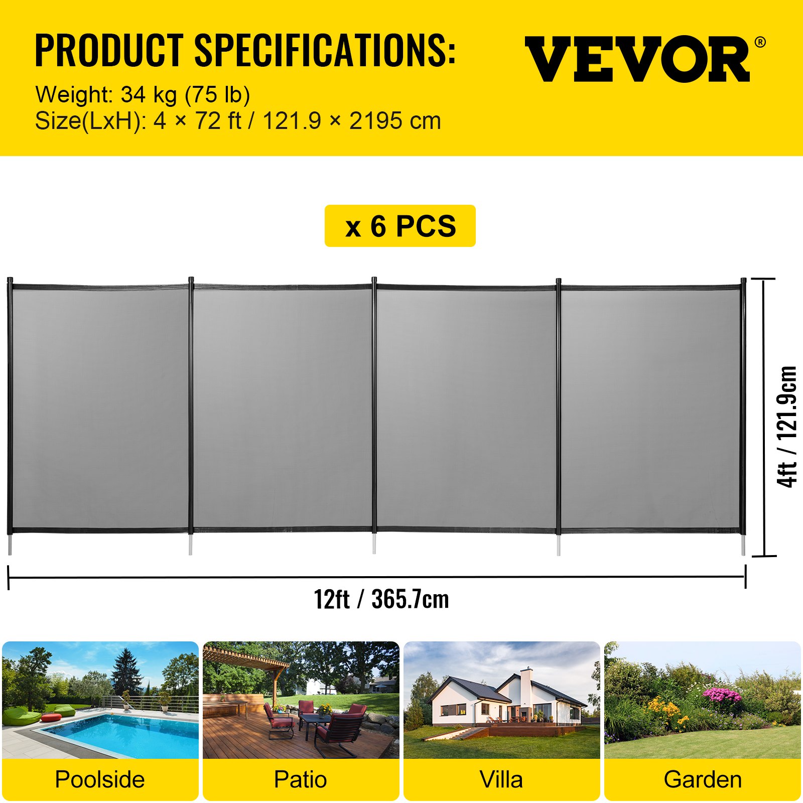 VEVOR Swimming Pool Security Fence Removable Pool Fence 4 x 72 ft for ...