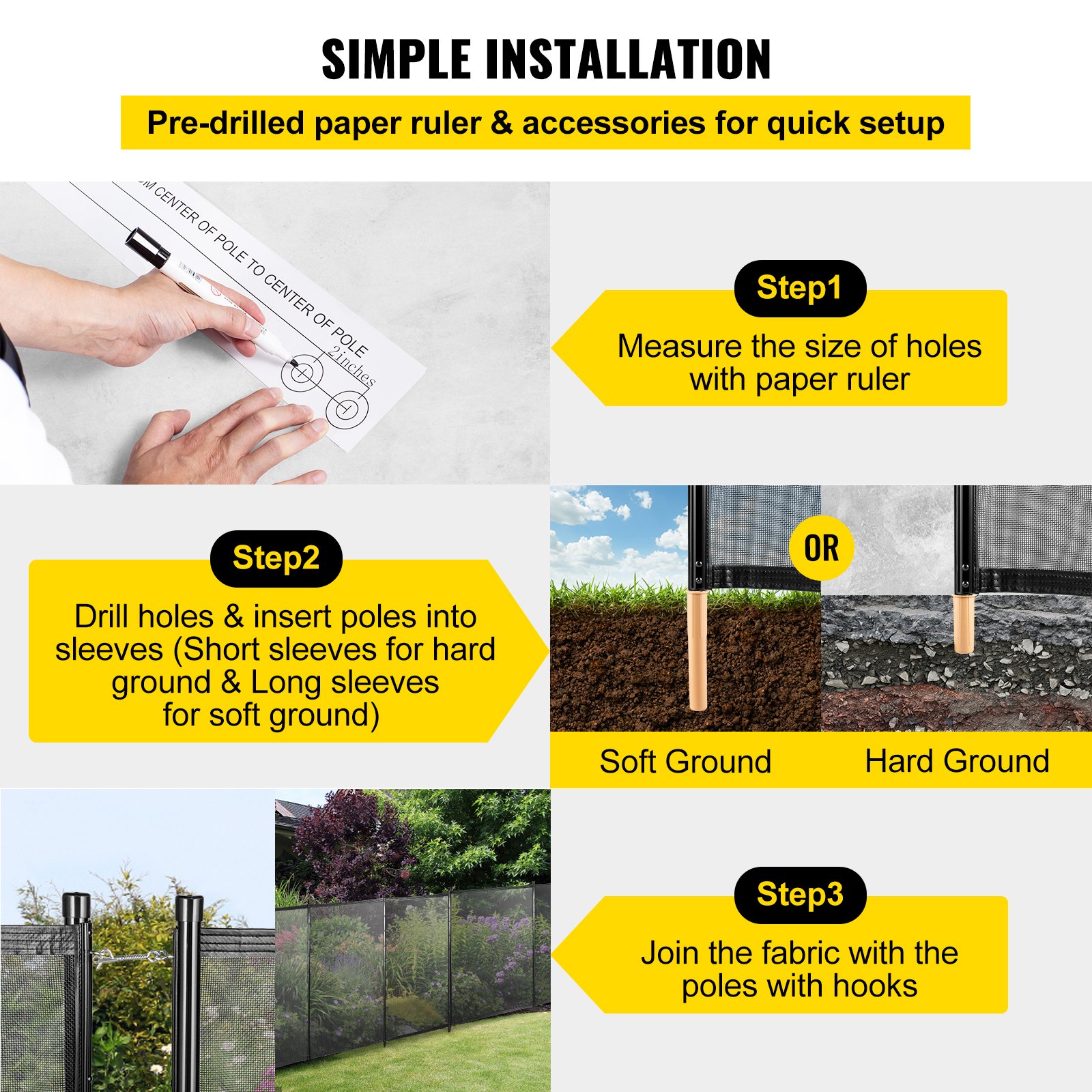 VEVOR Sentry Security Pool Fence 4x12ft Removable Pool Fence Hole Size ...