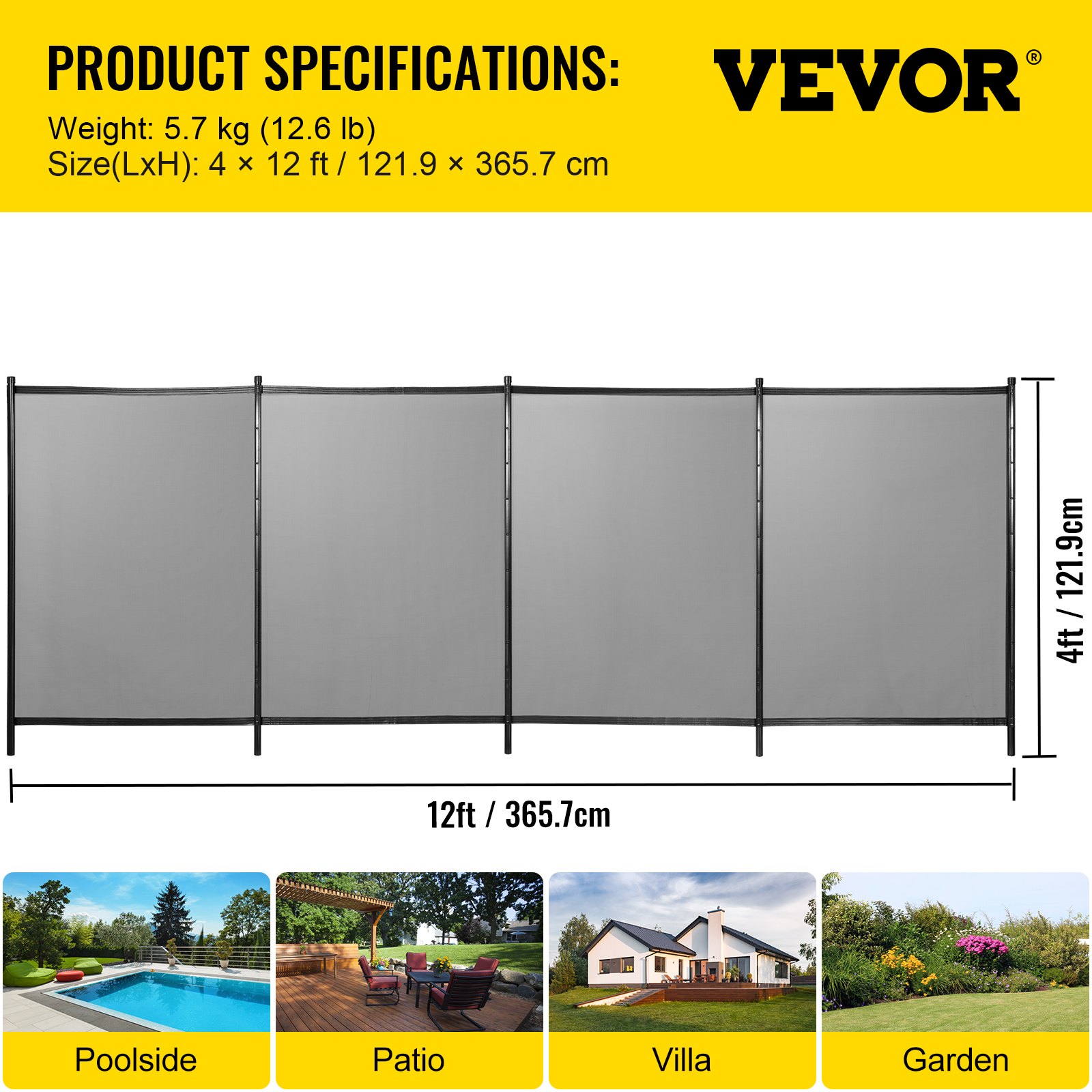 VEVOR Sentry Security Pool Fence 4x12ft Removable Pool Fence Hole Size ...