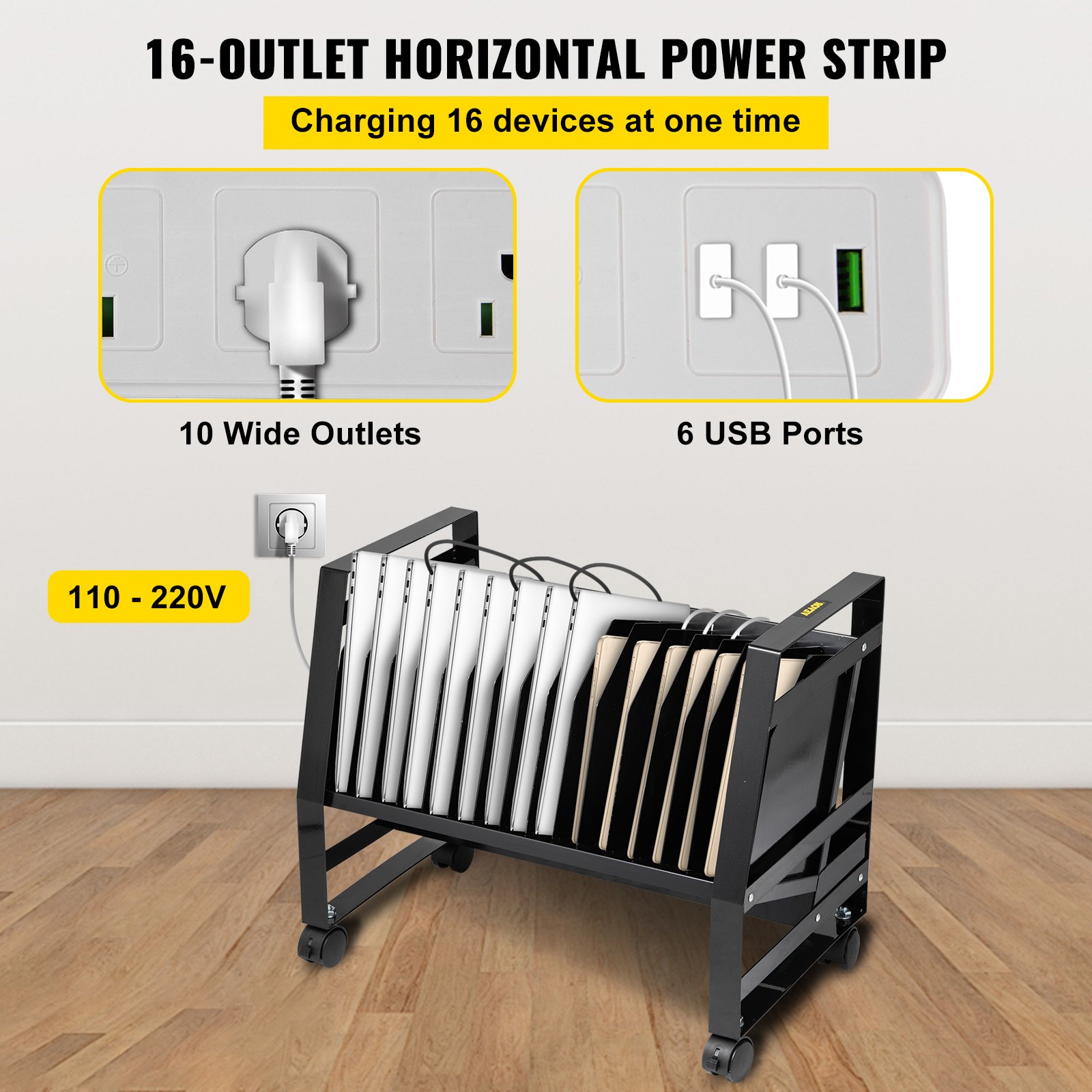 VEVOR Open Charging Cart, 16 Device, Charging Cabinet for Charge and ...