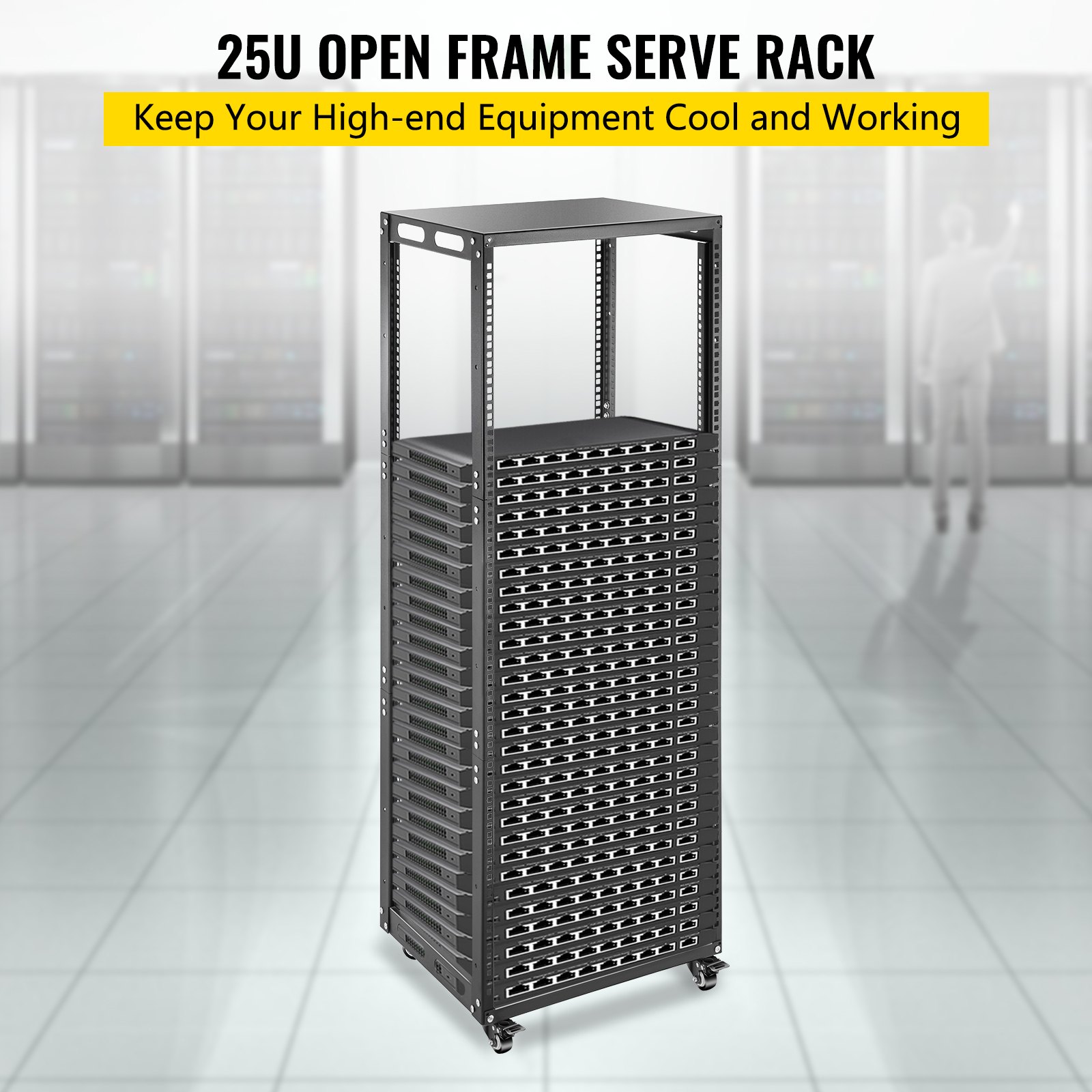 VEVOR Server Rack, 25U Open Frame Rack, 4-Post IT Server Network Relay ...