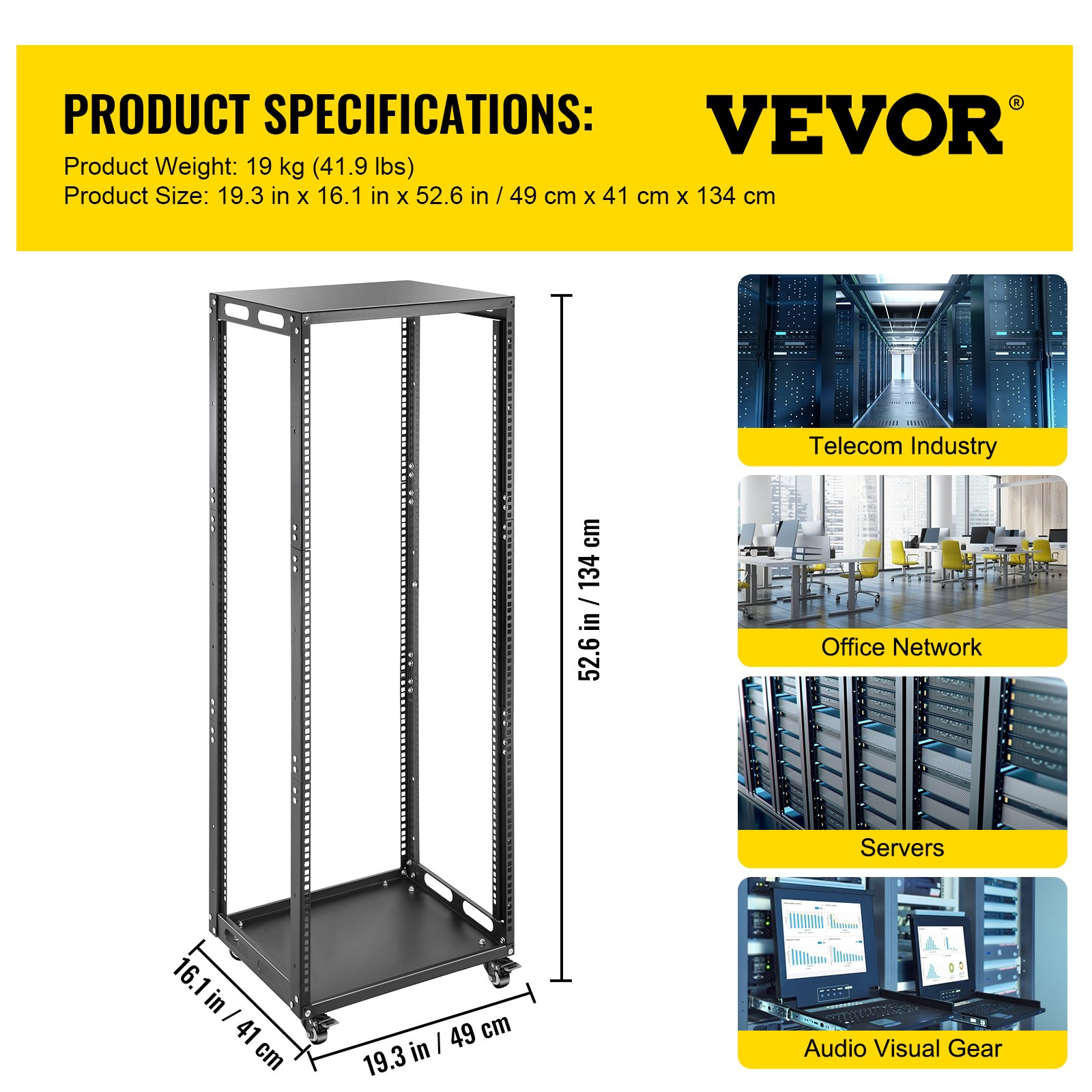 VEVOR Server Rack, 25U Open Frame Rack, 4-Post IT Server Network Relay ...