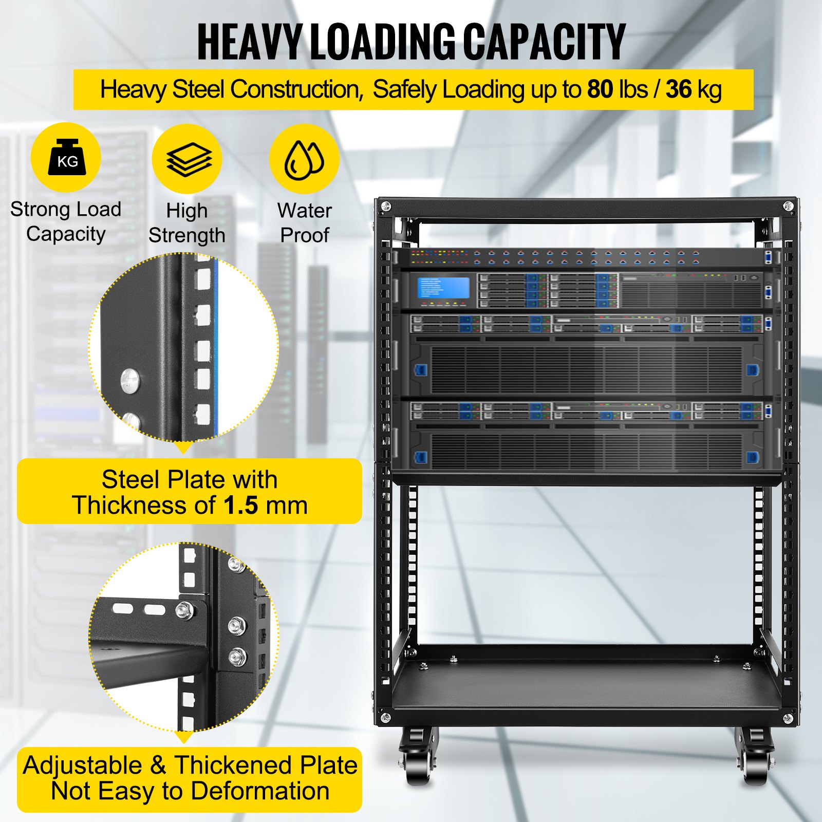 VEVOR Server Rack, 12U Open Frame Rack, 4-Post IT Server Network Relay ...