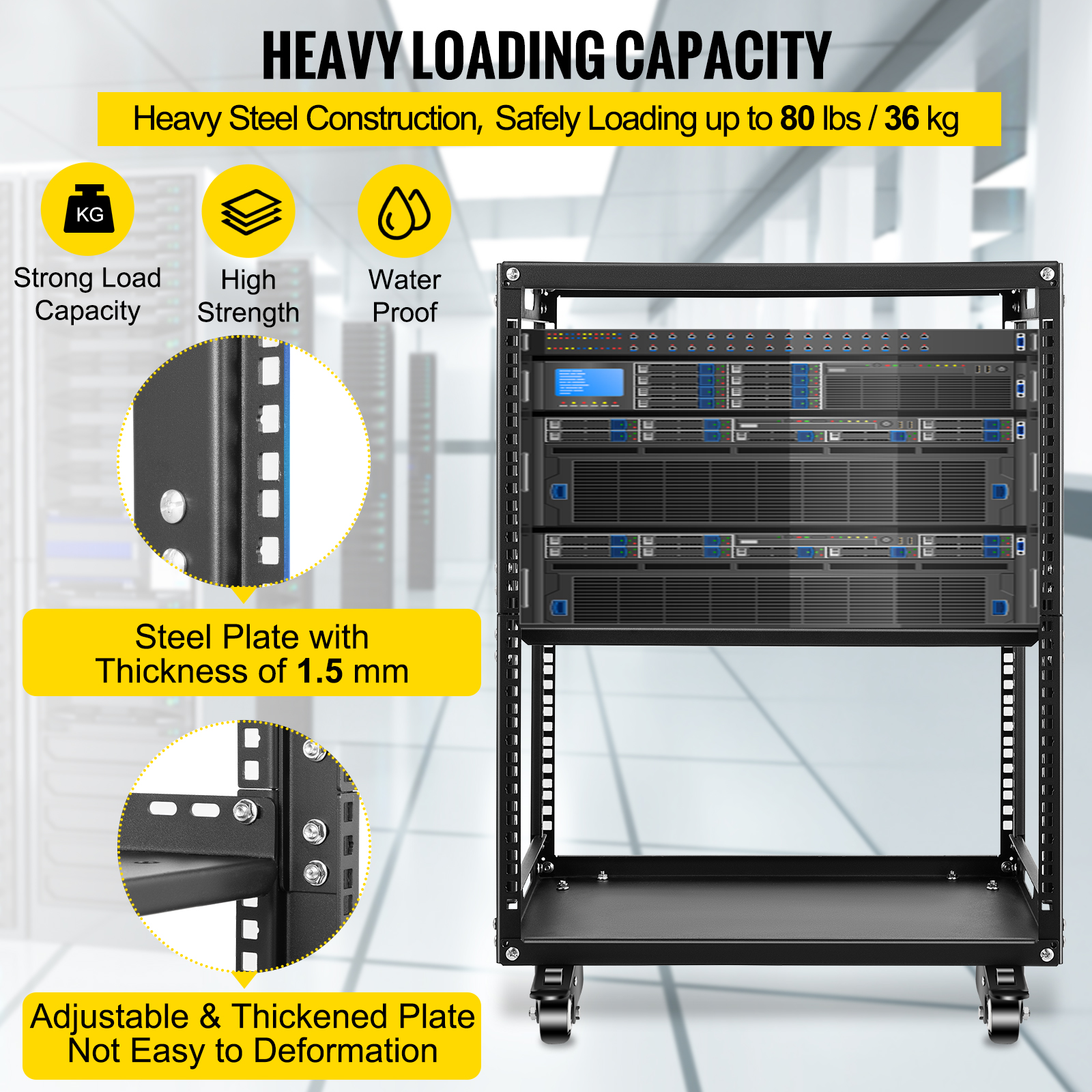 Vevor Open Frame Server Rack Network Server Rack 12u 4 Post 19" Steel ...