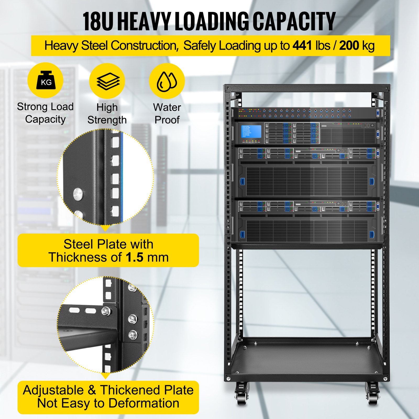 VEVOR 18U 19" Open Frame Rack, 4-Post IT Server Rack, Server/Audio ...