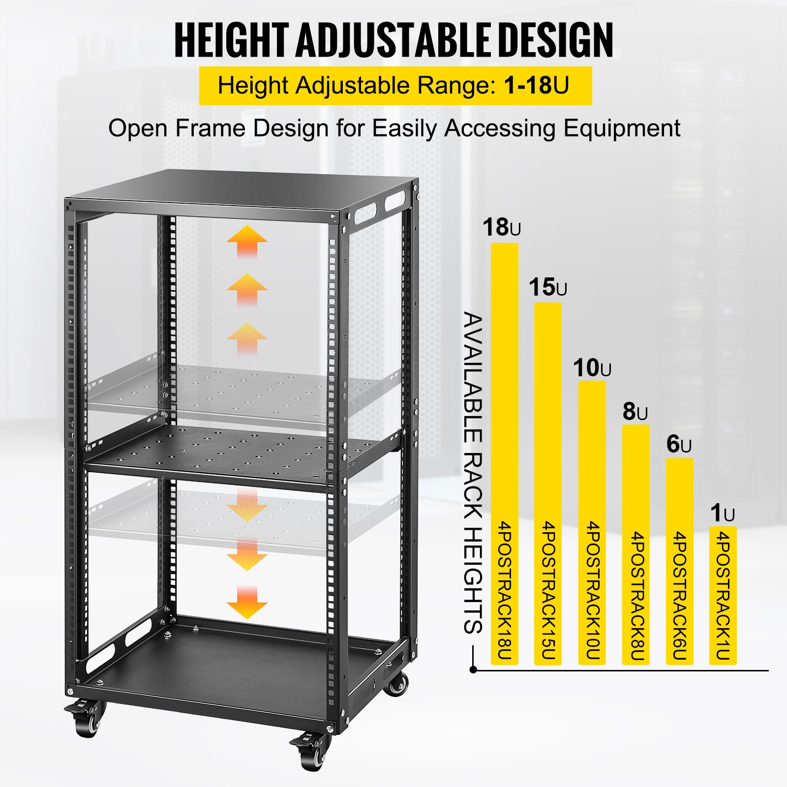 VEVOR 18U 19" Open Frame Rack, 4-Post IT Server Rack, Server/Audio ...