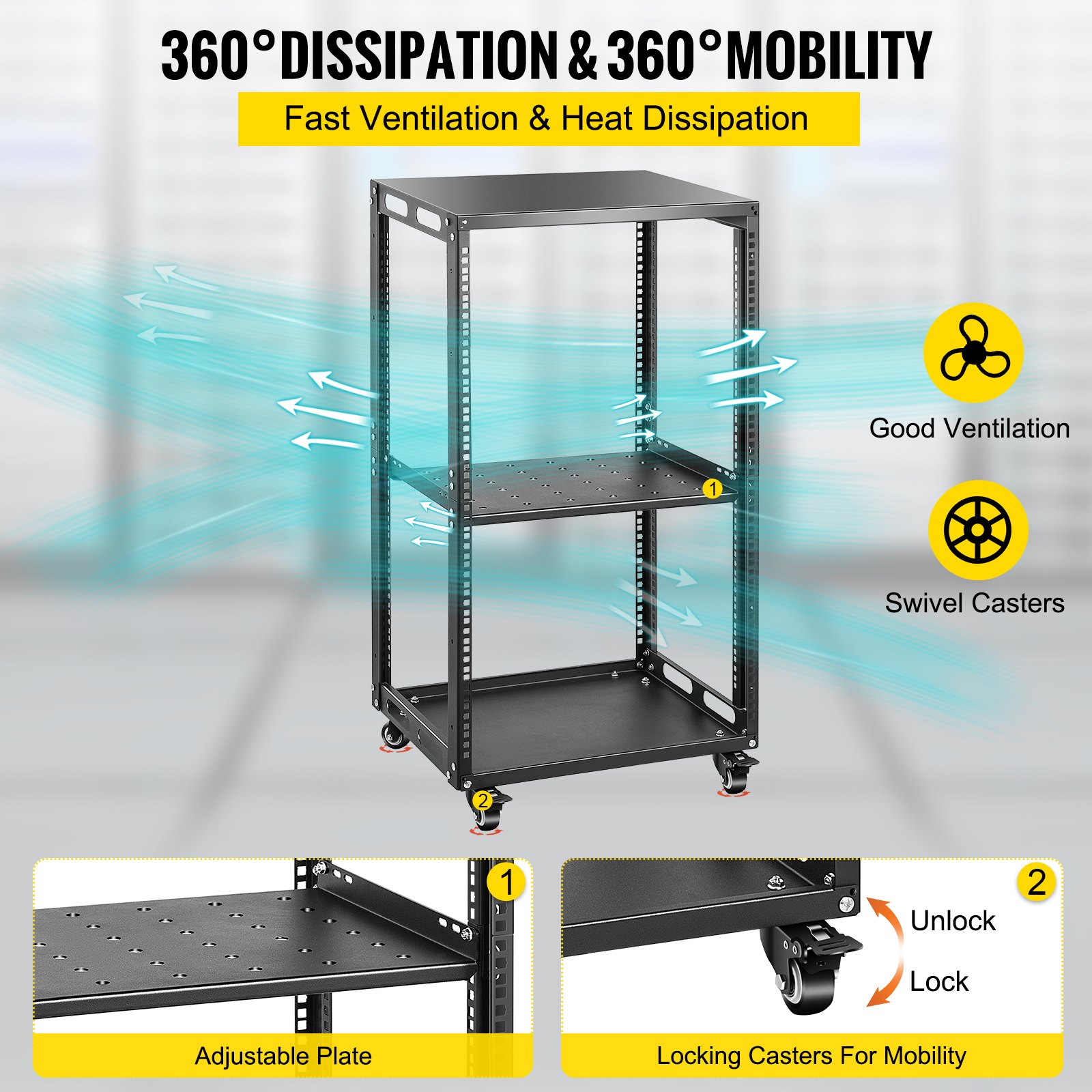 VEVOR 18U 19" Open Frame Rack, 4-Post IT Server Rack, Server/Audio ...