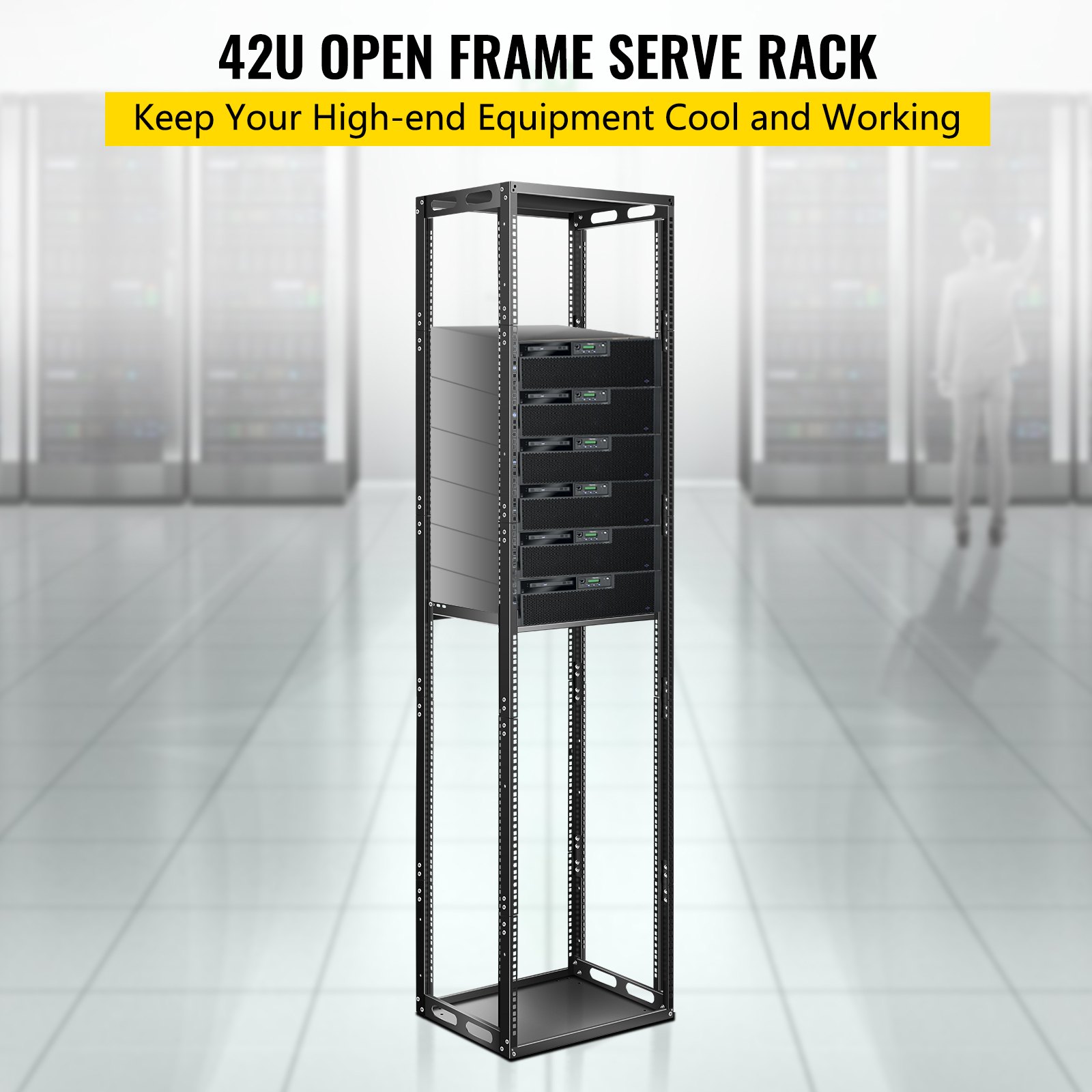 VEVOR Server Rack, 42U Open Frame Rack, 4-Post IT Server Network Relay ...