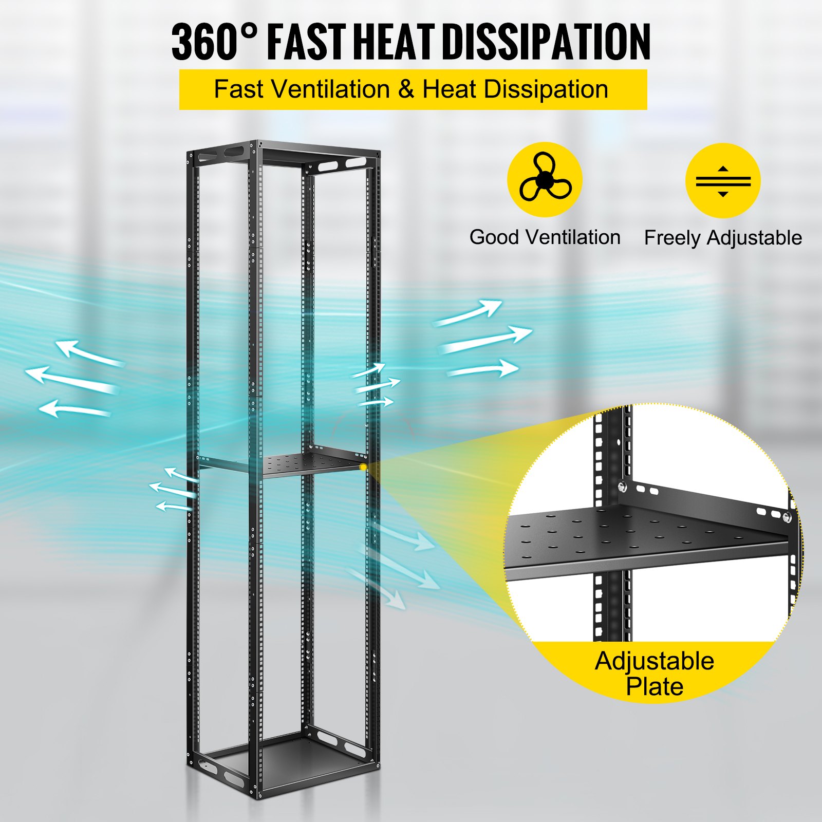 VEVOR Server Rack, 42U Open Frame Rack, 4-Post IT Server Network Relay Rack, 19 Inch Server ...