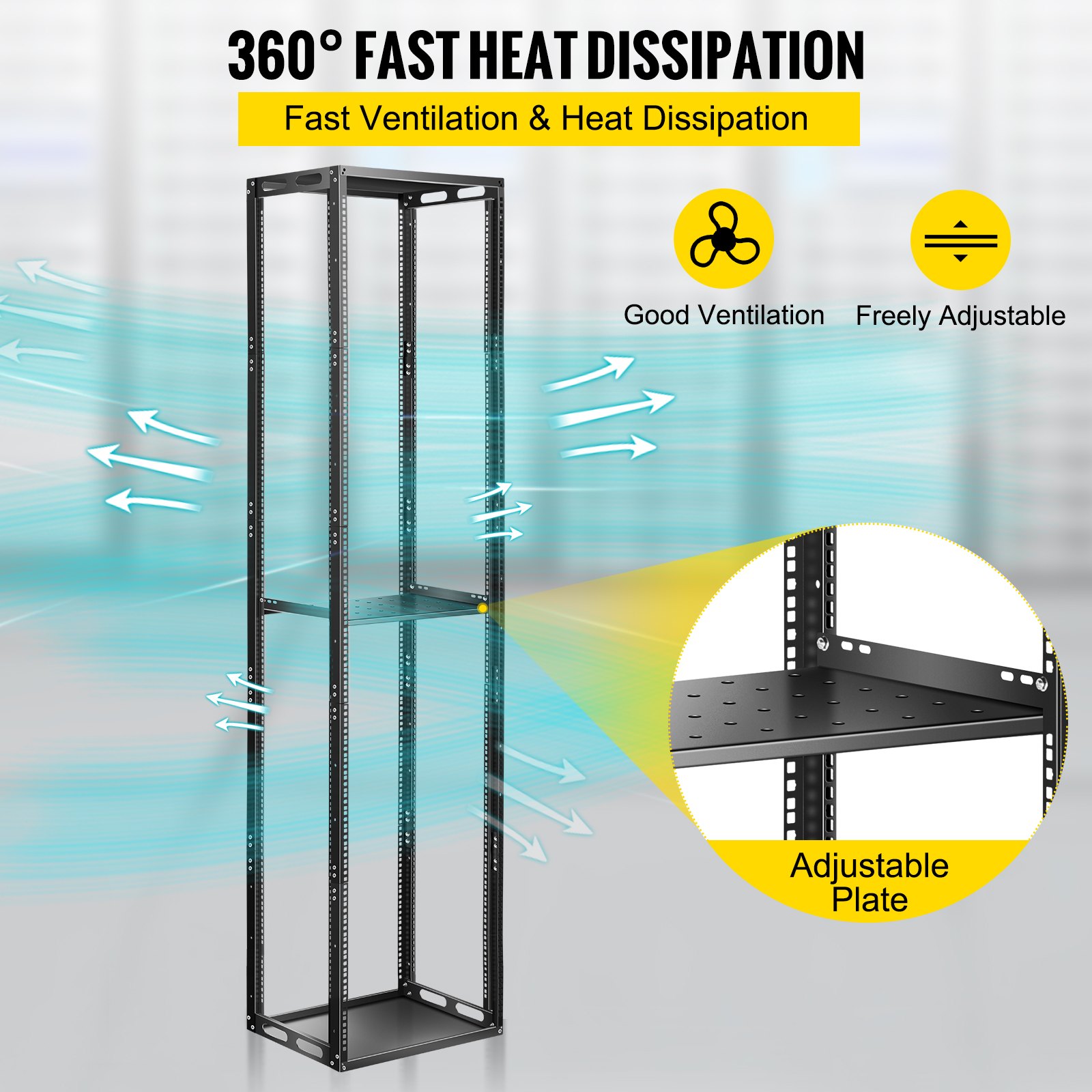 VEVOR Server Rack, 45U Open Frame Rack, 4-Post IT Server Network Relay ...