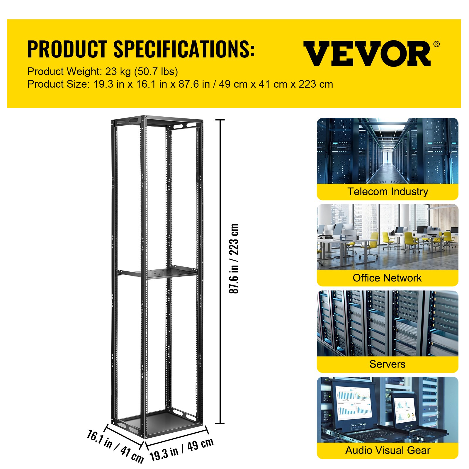 VEVOR Server Rack, 45U Open Frame Rack, 4-Post IT Server Network Relay ...