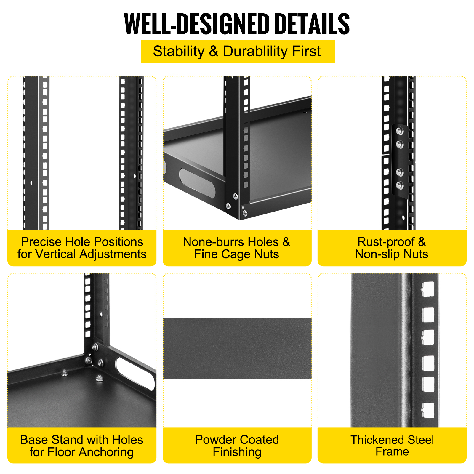 VEVOR Server Rack, 45U Open Frame Rack, 4-Post IT Server Network Relay ...