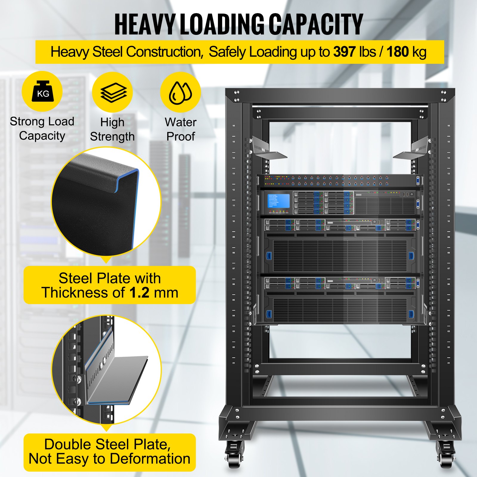 VEVOR Server Rack, 15U Open Frame Rack, 4-Post IT Server Relay Rack, 19 ...