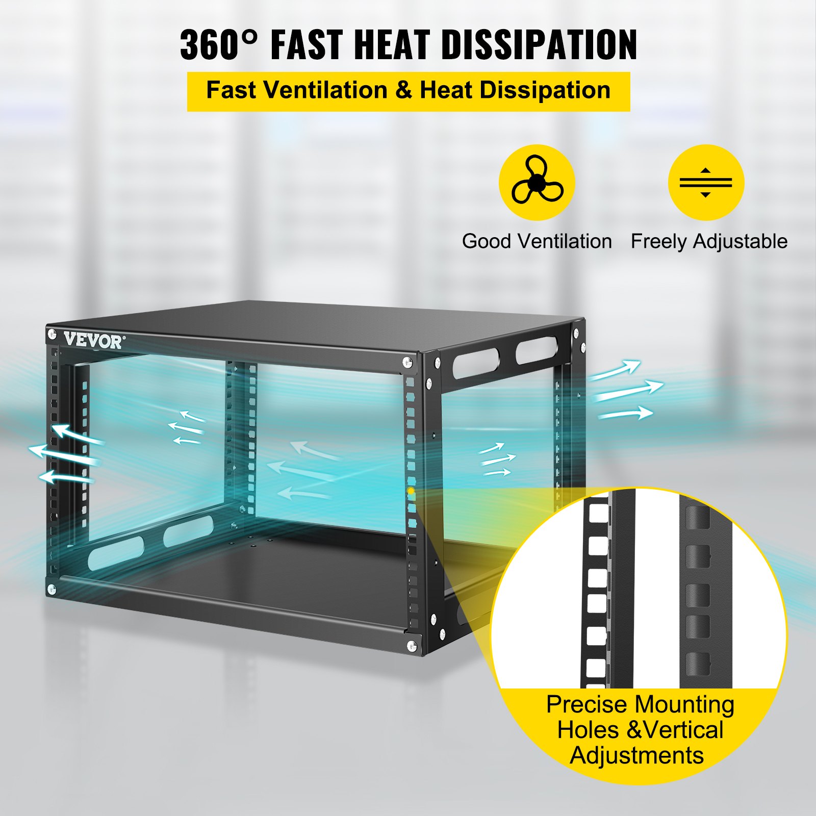 VEVOR Server Rack, 6U Open Frame Rack, 4-Post IT Server Network Relay ...