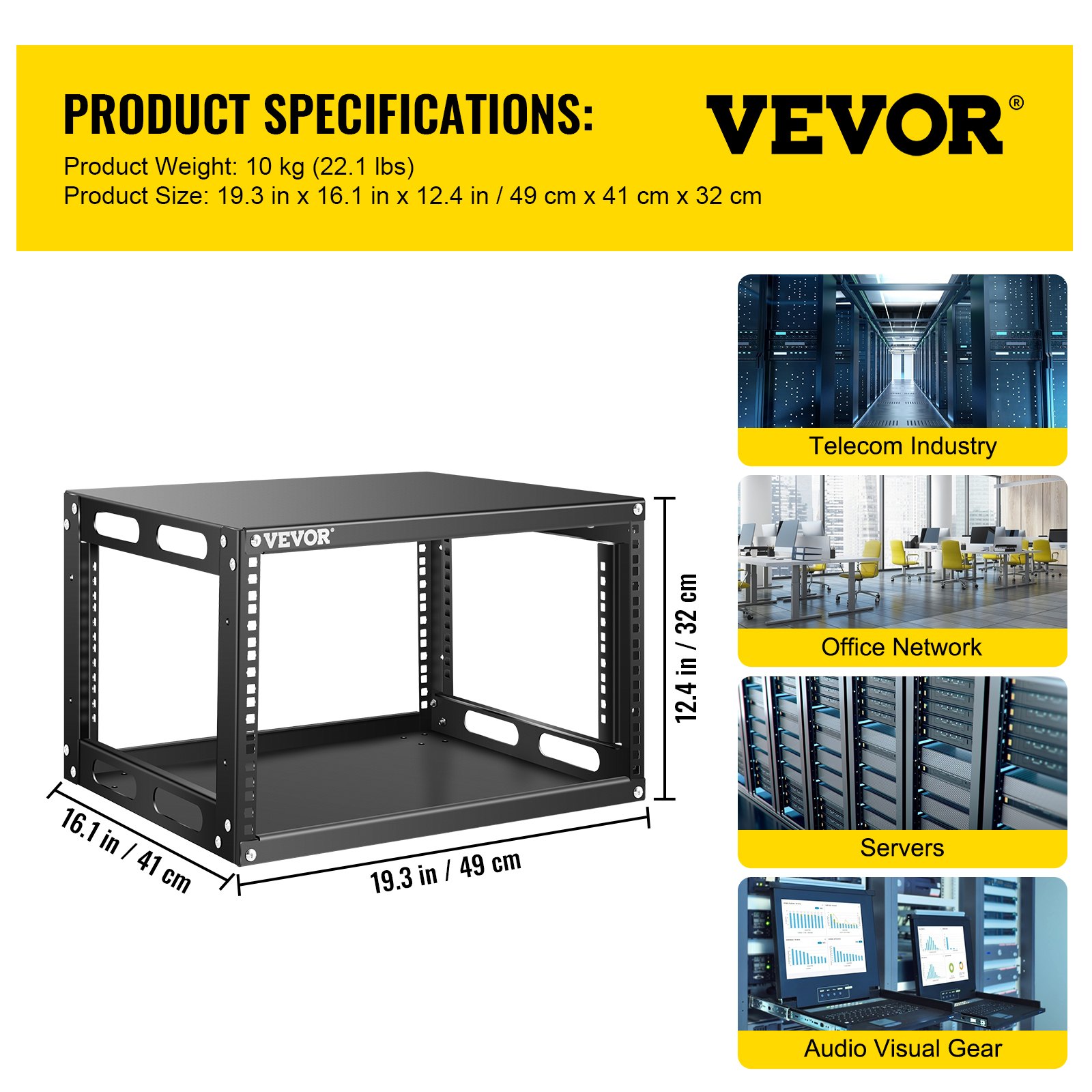 VEVOR Server Rack, 6U Open Frame Rack, 4-Post IT Server Network Relay ...