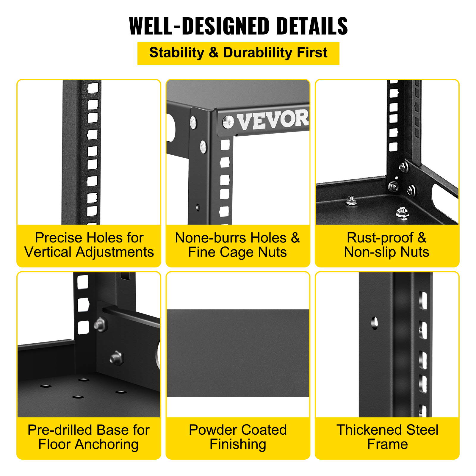VEVOR Server Rack, 6U Open Frame Rack, 4-Post IT Server Network Relay ...