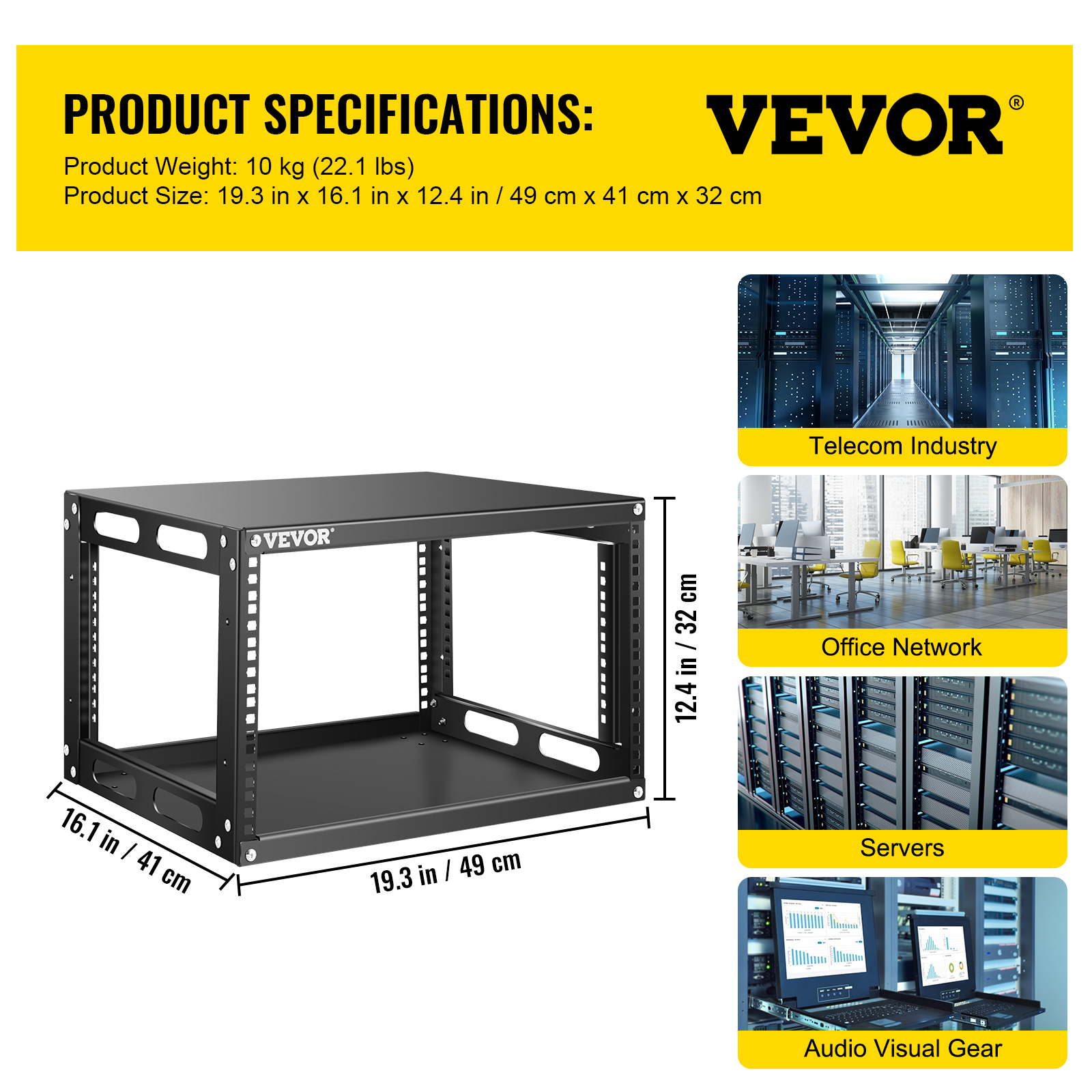VEVOR Server Rack, 6U Open Frame Rack, 4-Post IT Server Network Relay ...