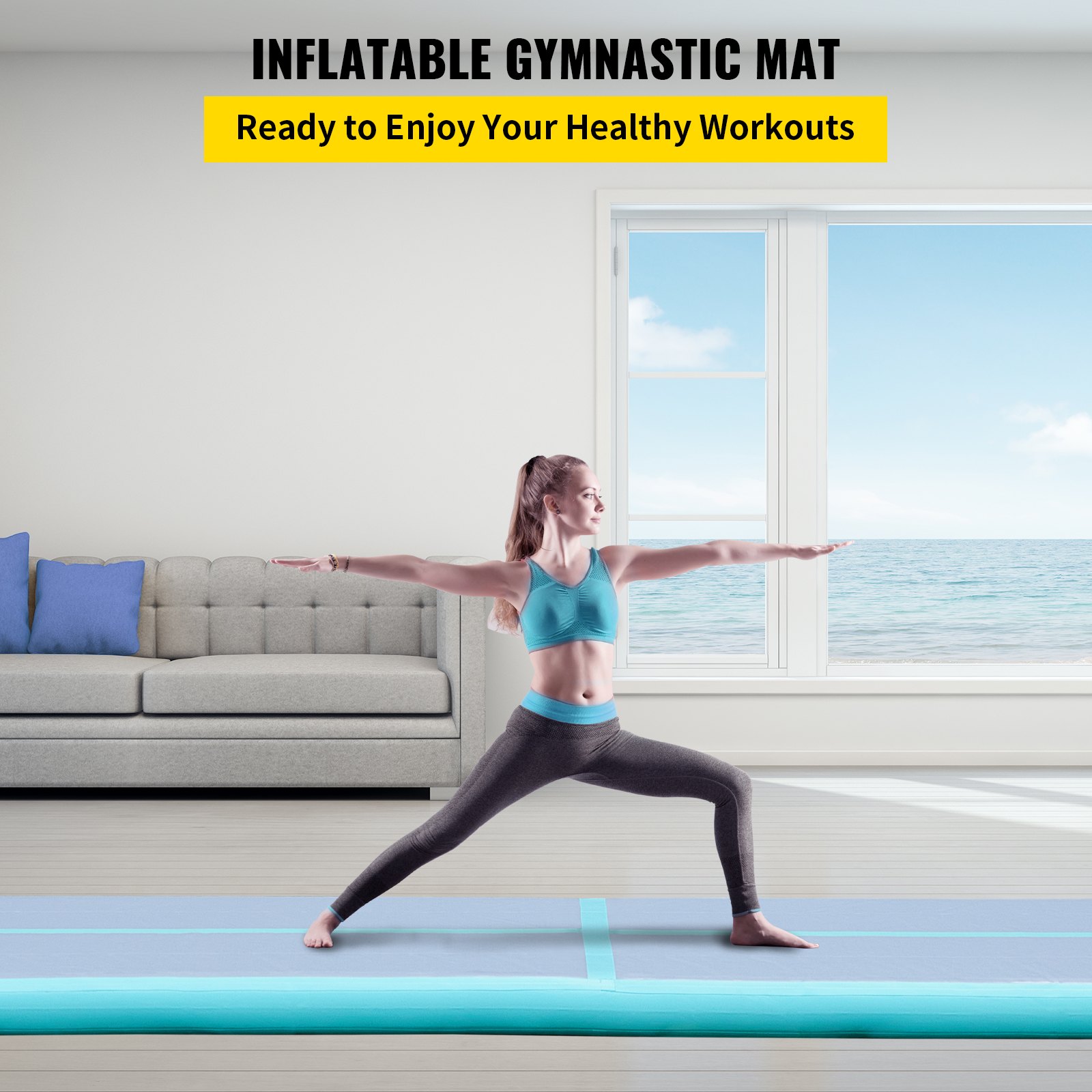 VEVOR 20ft Inflatable Air Gymnastic Mat, 4 inches Thickness Air Tumble ...
