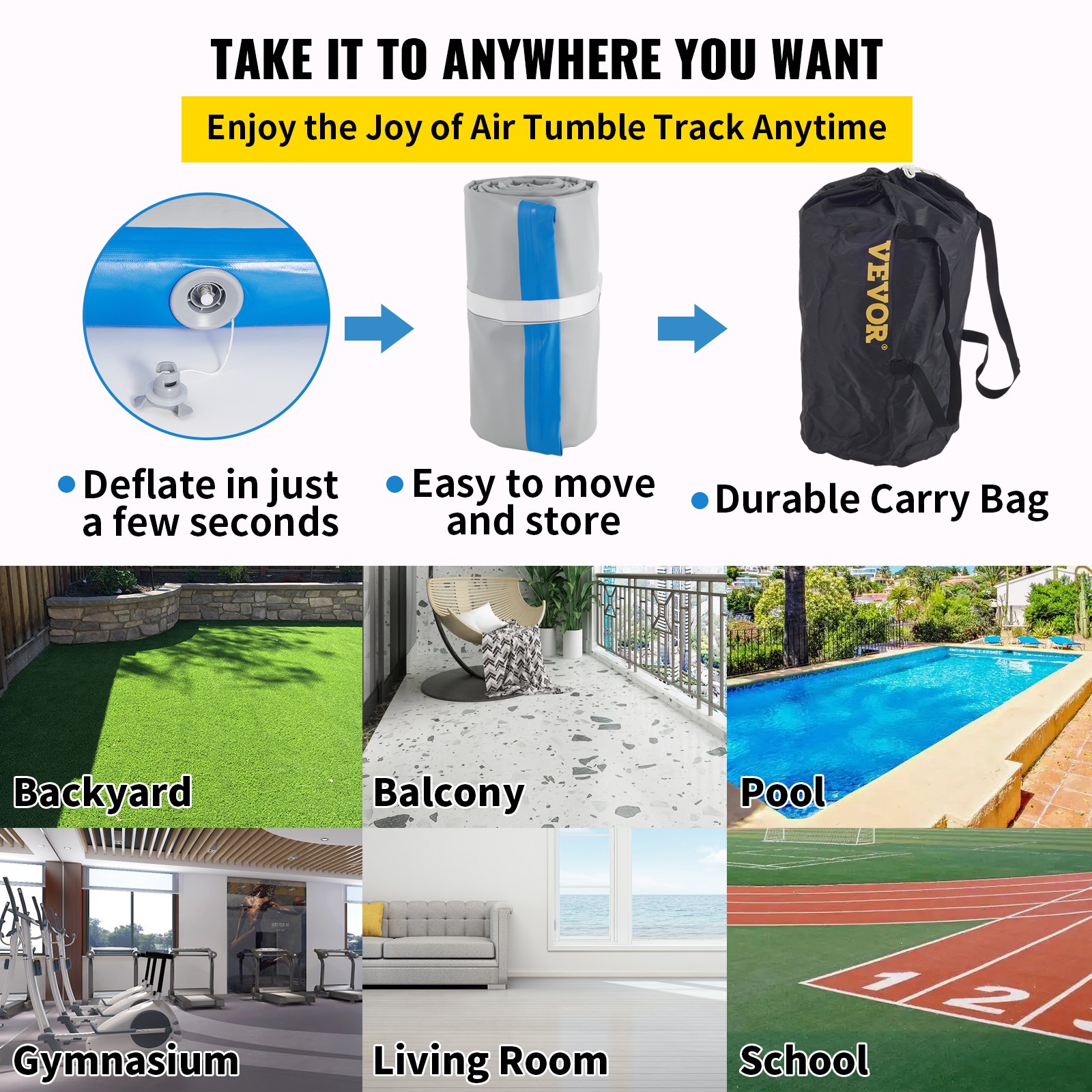 VEVOR 20ft Inflatable Air Gymnastic Mat, 4 inches Thickness Air Tumble ...