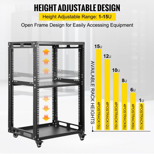 VEVOR Server Rack, 15U 19'' Open Frame Rack, 4-Post IT Server Network ...