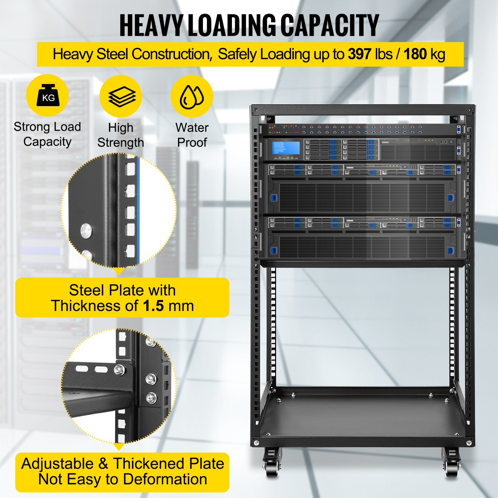 VEVOR Server Rack, 15U 19'' Open Frame Rack, 4-Post IT Server Network ...