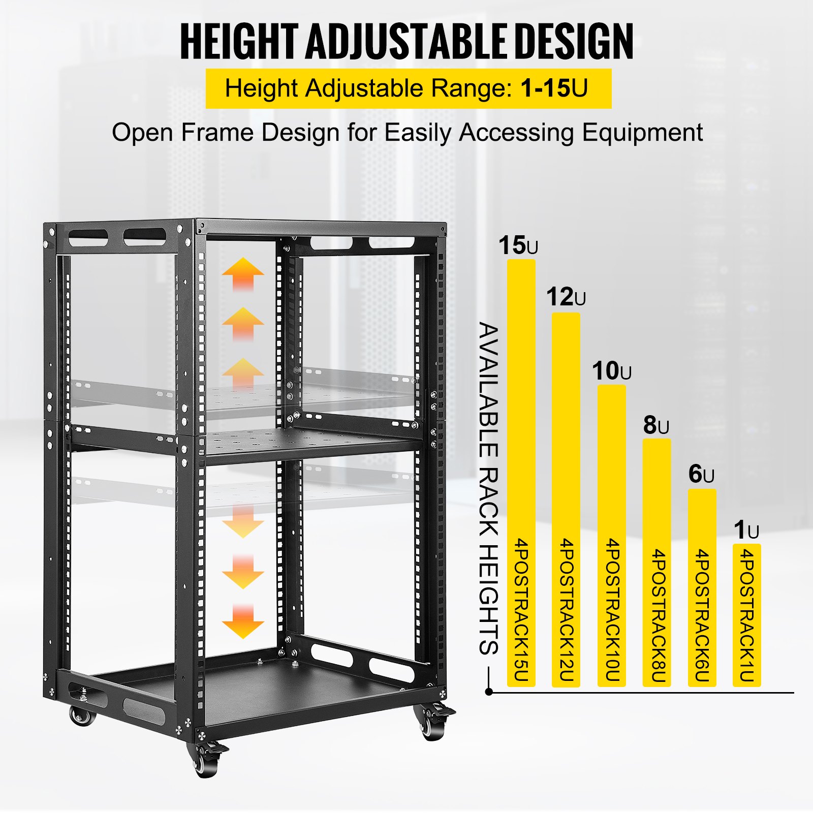 VEVOR Server Rack, 15U 19'' Open Frame Rack, 4-Post IT Server Network ...