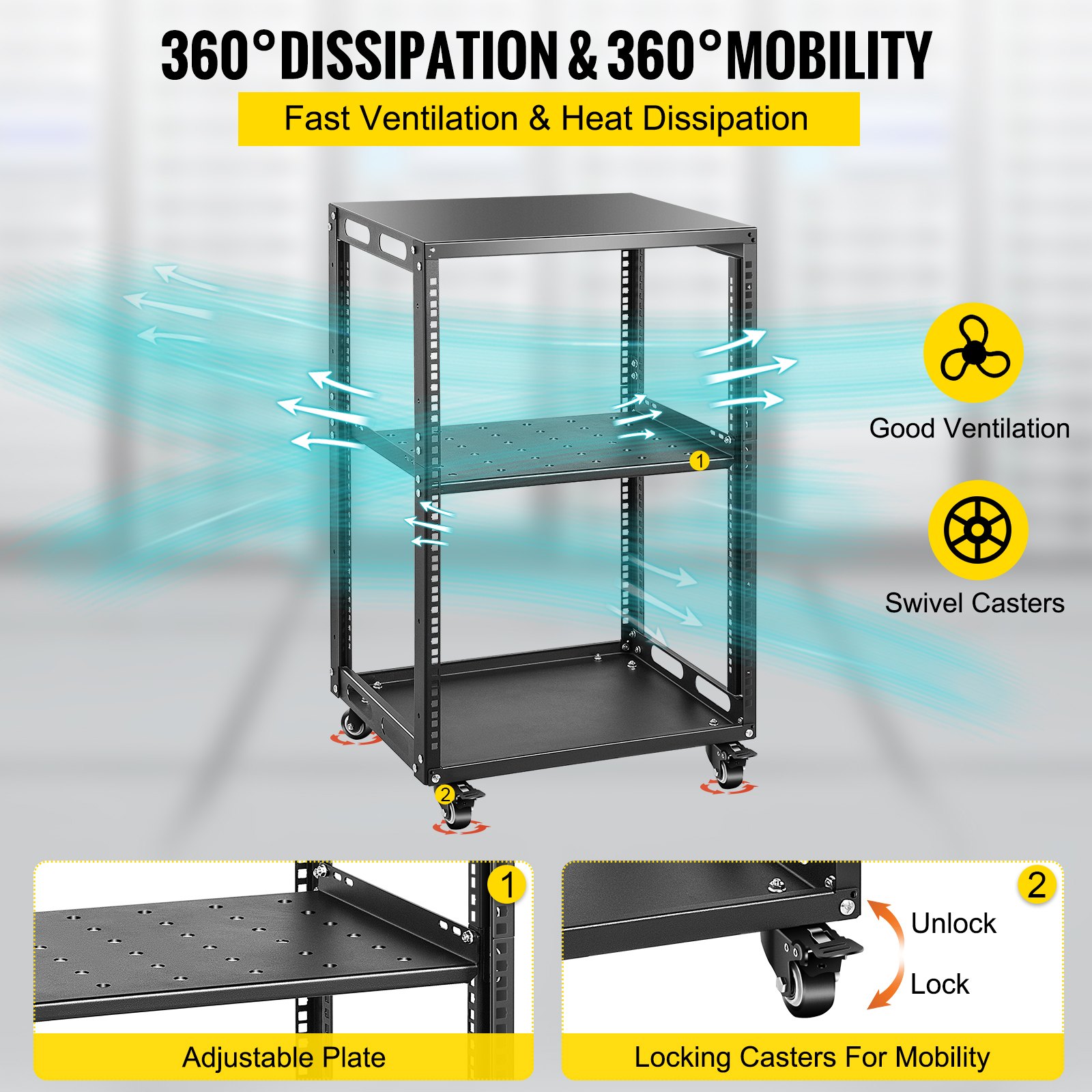 VEVOR Server Rack, 15U 19'' Open Frame Rack, 4-Post IT Server Network ...