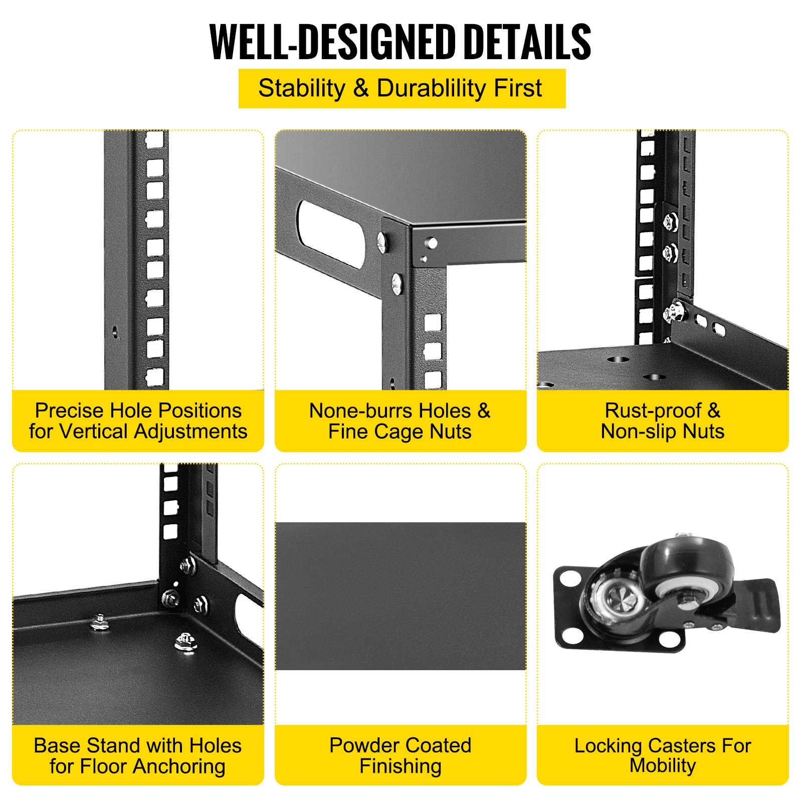 VEVOR Server Rack, 15U 19'' Open Frame Rack, 4-Post IT Server Network ...