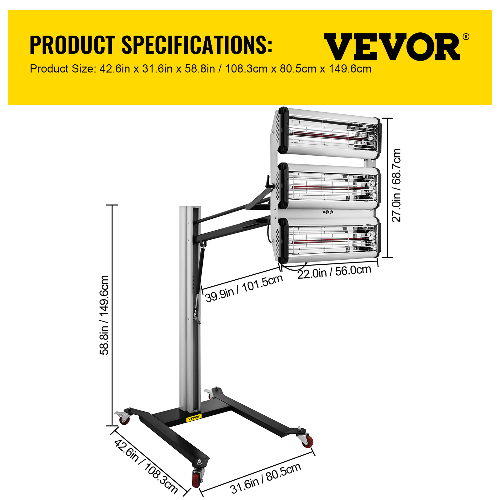 VEVOR 3KW Infrared Paint Curing Lamp Heating Baking Light w/LED Auto ...