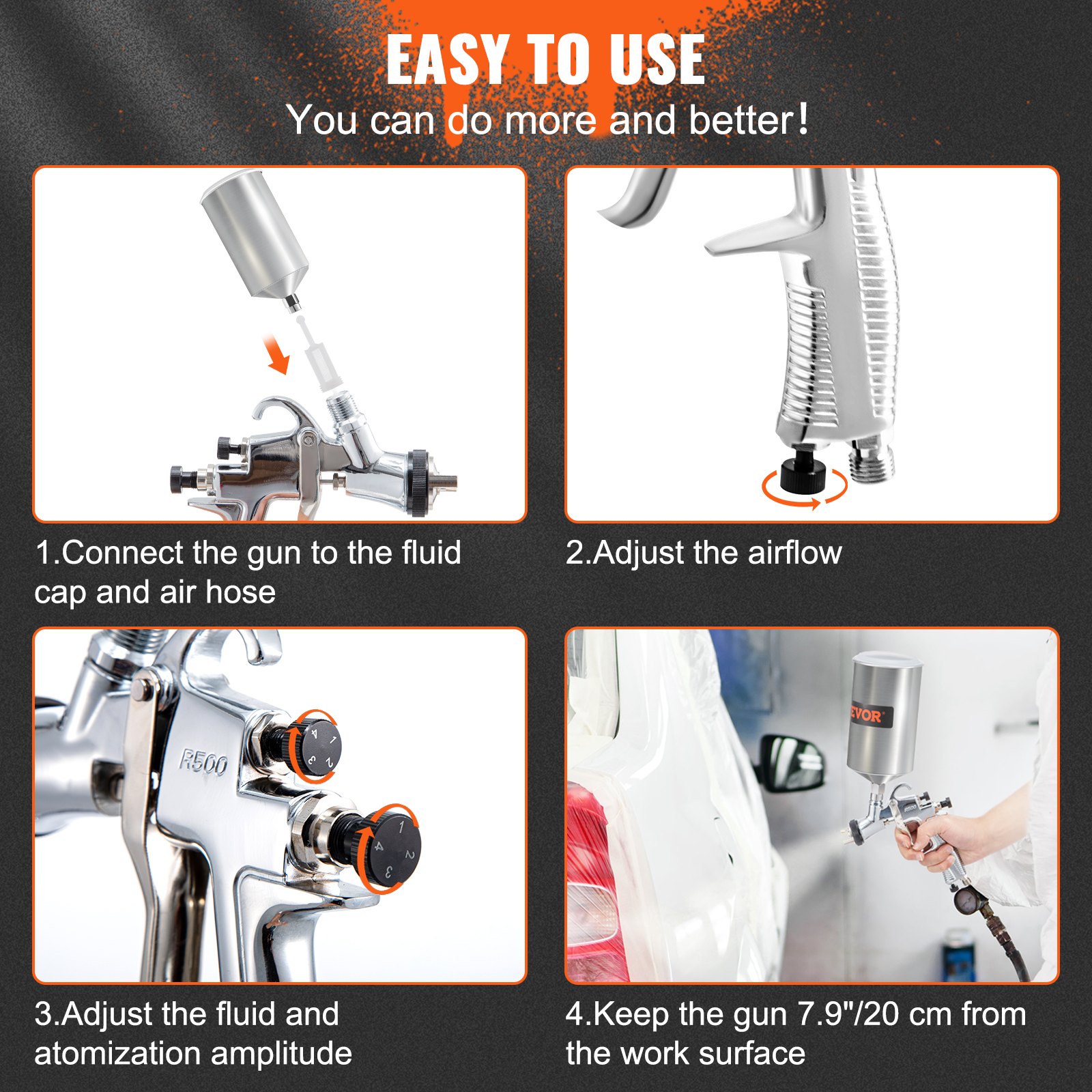 VEVOR Air Spray Gun Kit Paint Gun Gravity Feed LVLP 1.3/1.4/1.8 mm ...