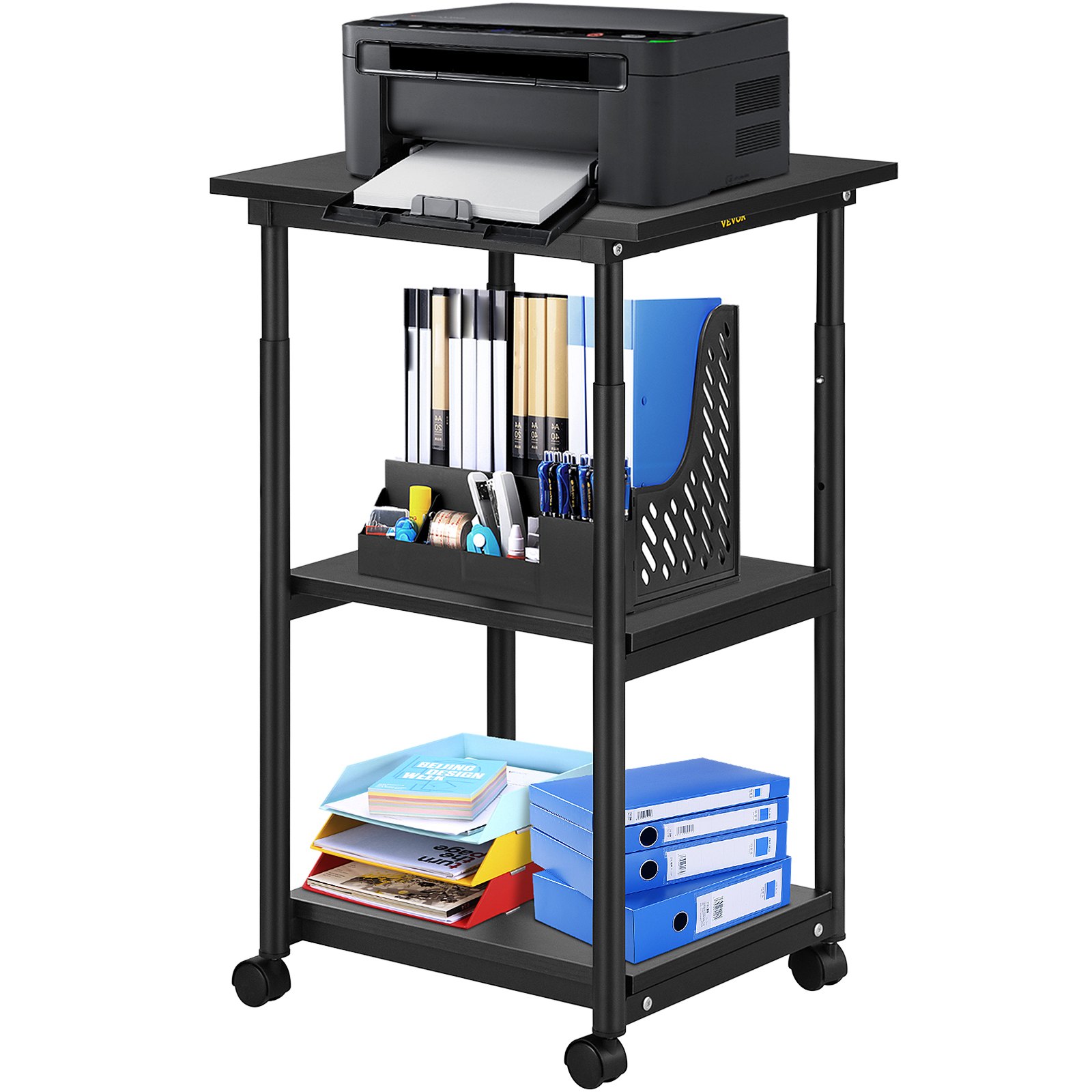 VEVOR Printer Stand Printer Cart 3 Tiers W/ Open Shelves & Lockable ...