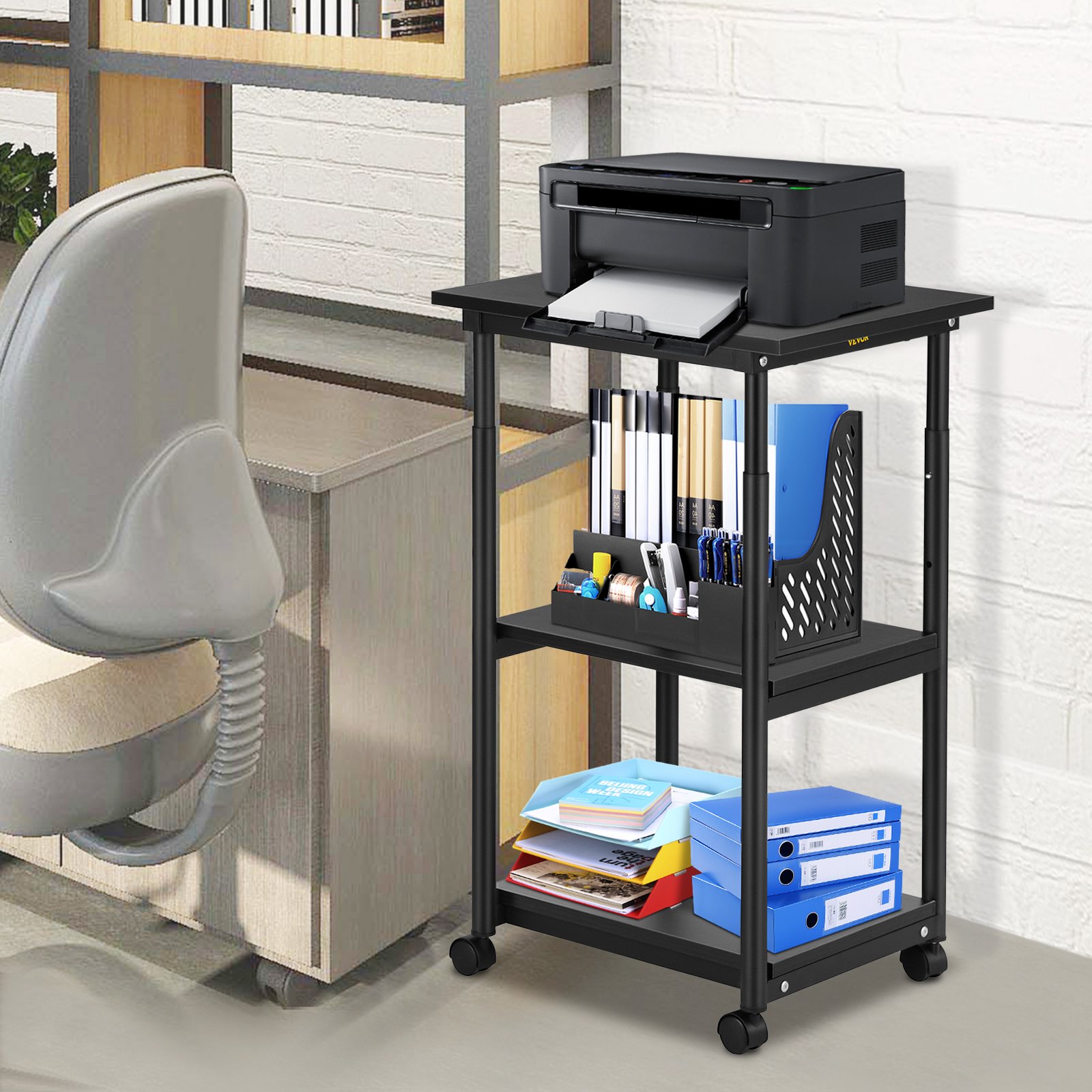 VEVOR Printer Stand, 3 Tiers, Rolling Machine Cart with Adjustable ...