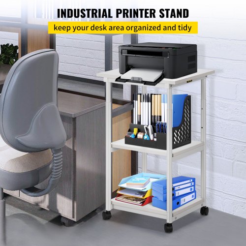 VEVOR Printer Stand Printer Cart 3 Tiers w/ Open Shelves & Lockable ...