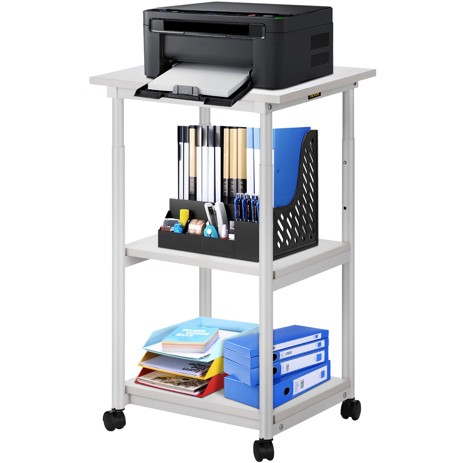 VEVOR Printer Stand, 3 Tiers, Rolling Machine Cart with Adjustable ...