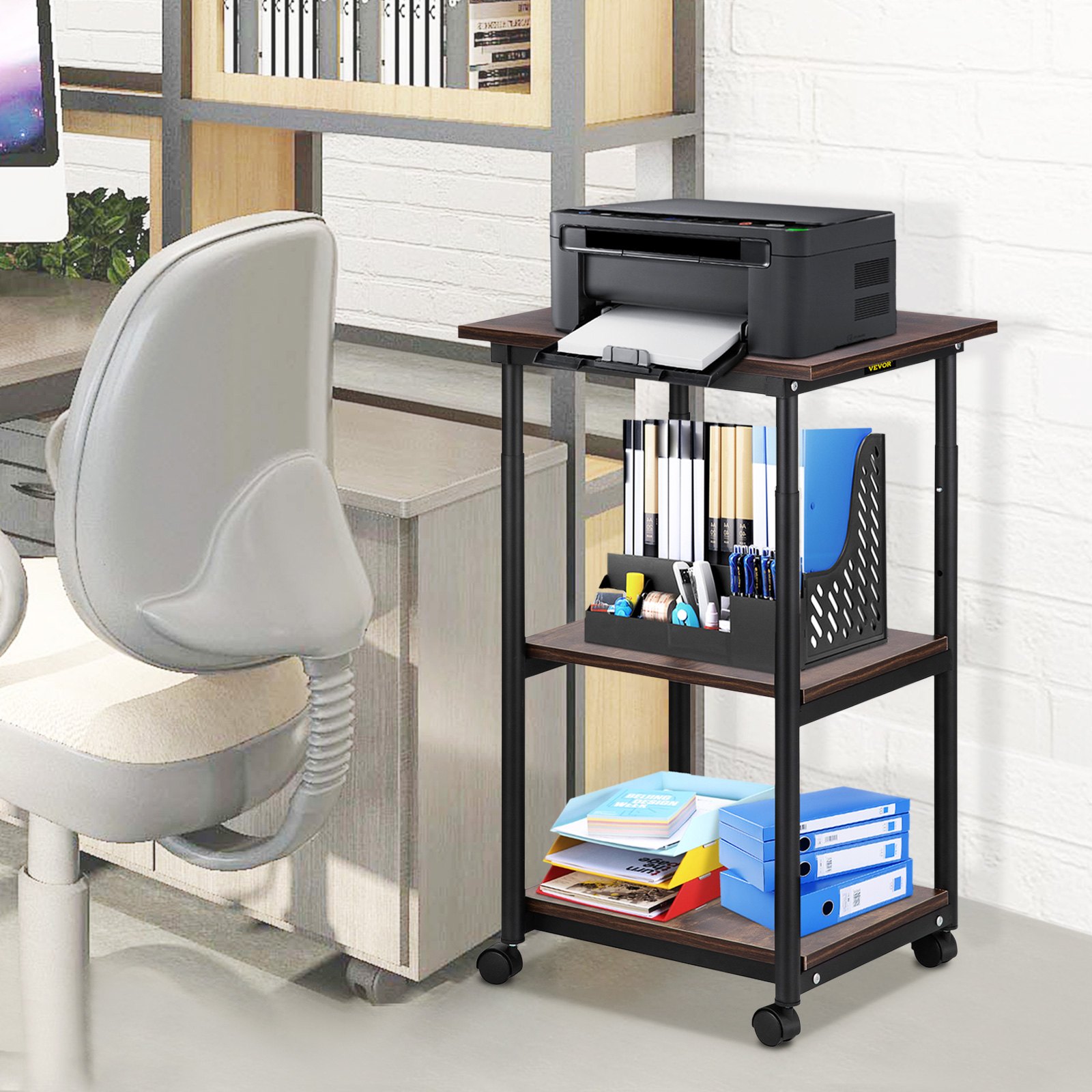 VEVOR Printer Stand, 3 Tiers, Rolling Machine Cart with Adjustable ...