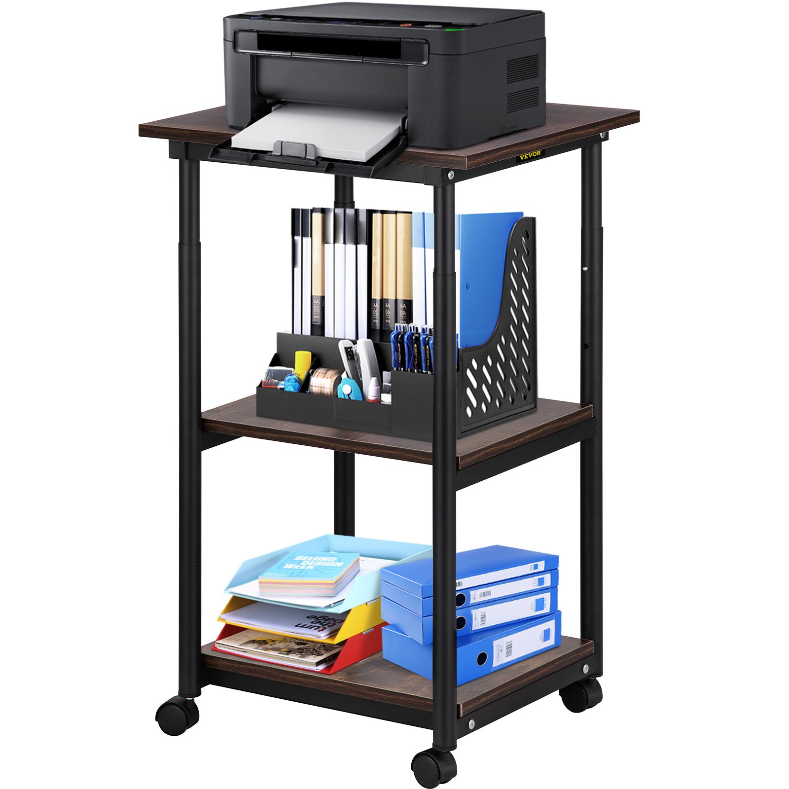 VEVOR Printer Stand, 3 Tiers, Rolling Machine Cart with Adjustable ...