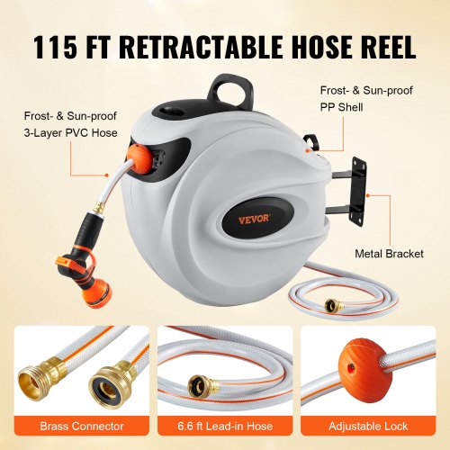 Vevor Retractable Hose Reel Water Hose Reel 115x12 180° Swivel Wall Mounted Vevor Ca